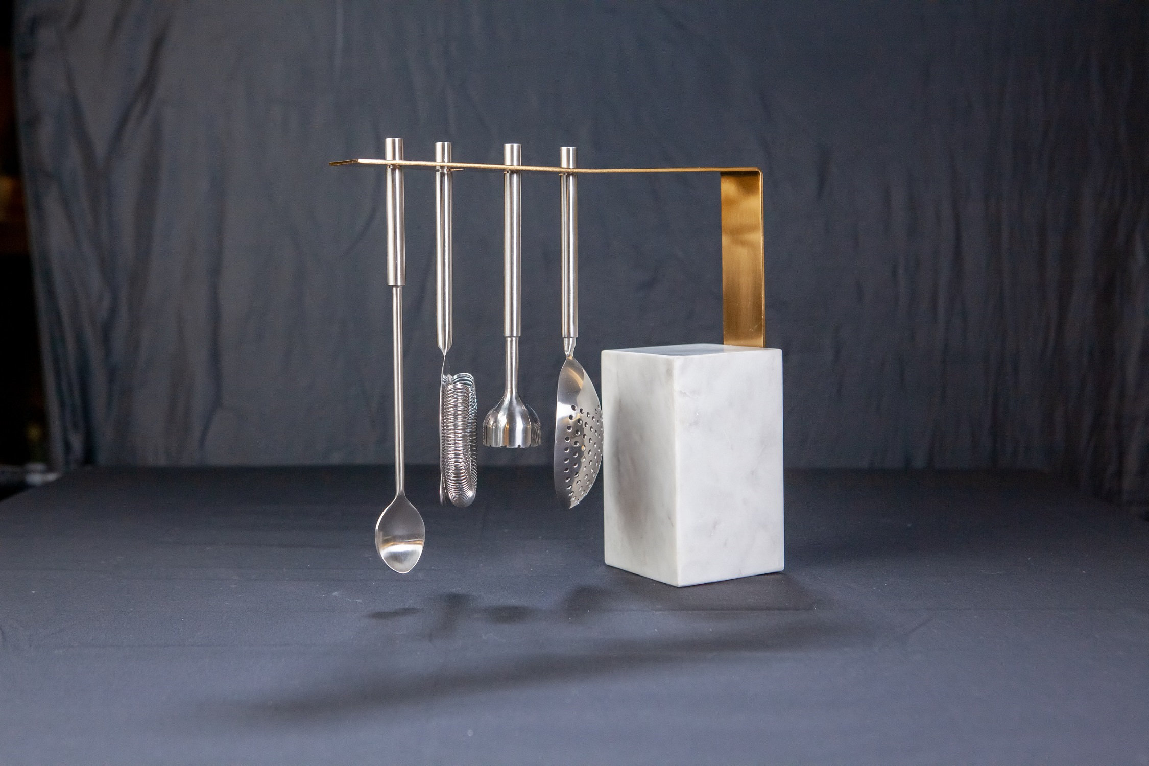 Wade Logan® Avalo White Marble & Gold Hanging Bar Tools Set | Wayfair