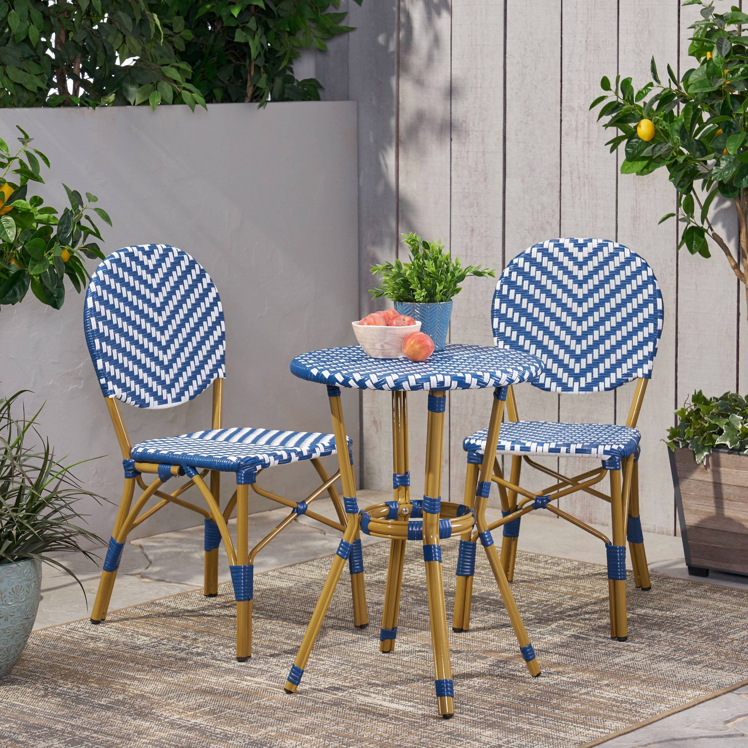 Bay Isle Home™ Outdoor Aluminum 3 Piece French Bistro Set, Navy Blue ...