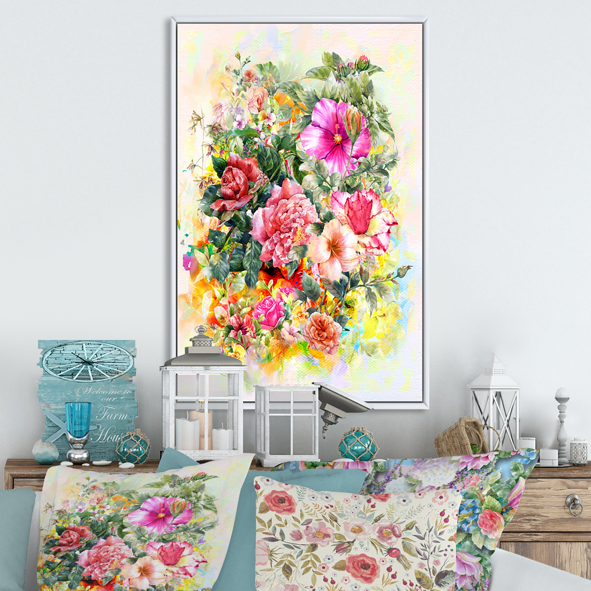 Winston Porter Modern Pink And Green Summer Flowers - Traditional ...