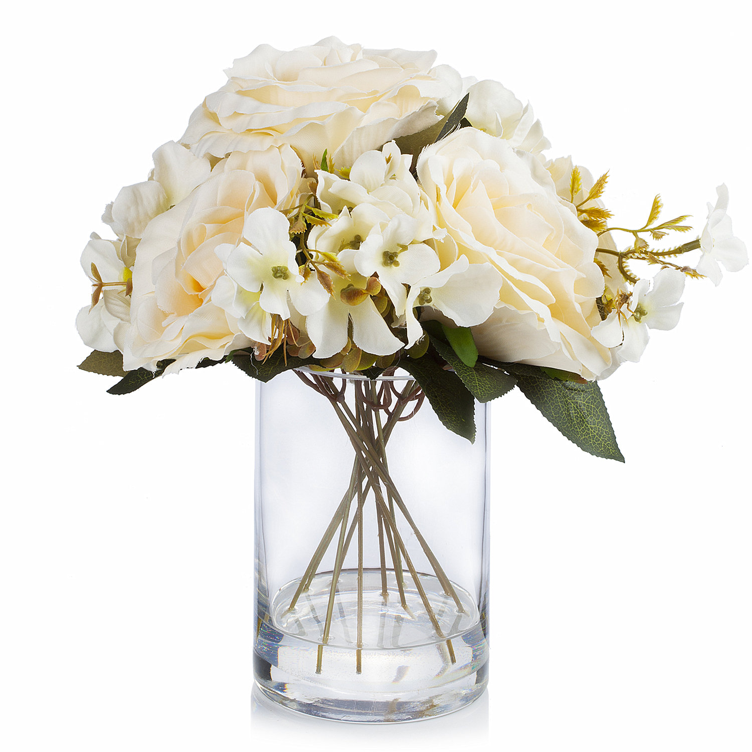 Primrue Mixed Artificial Silk Rose Flower Arrangement In Clear Glass ...