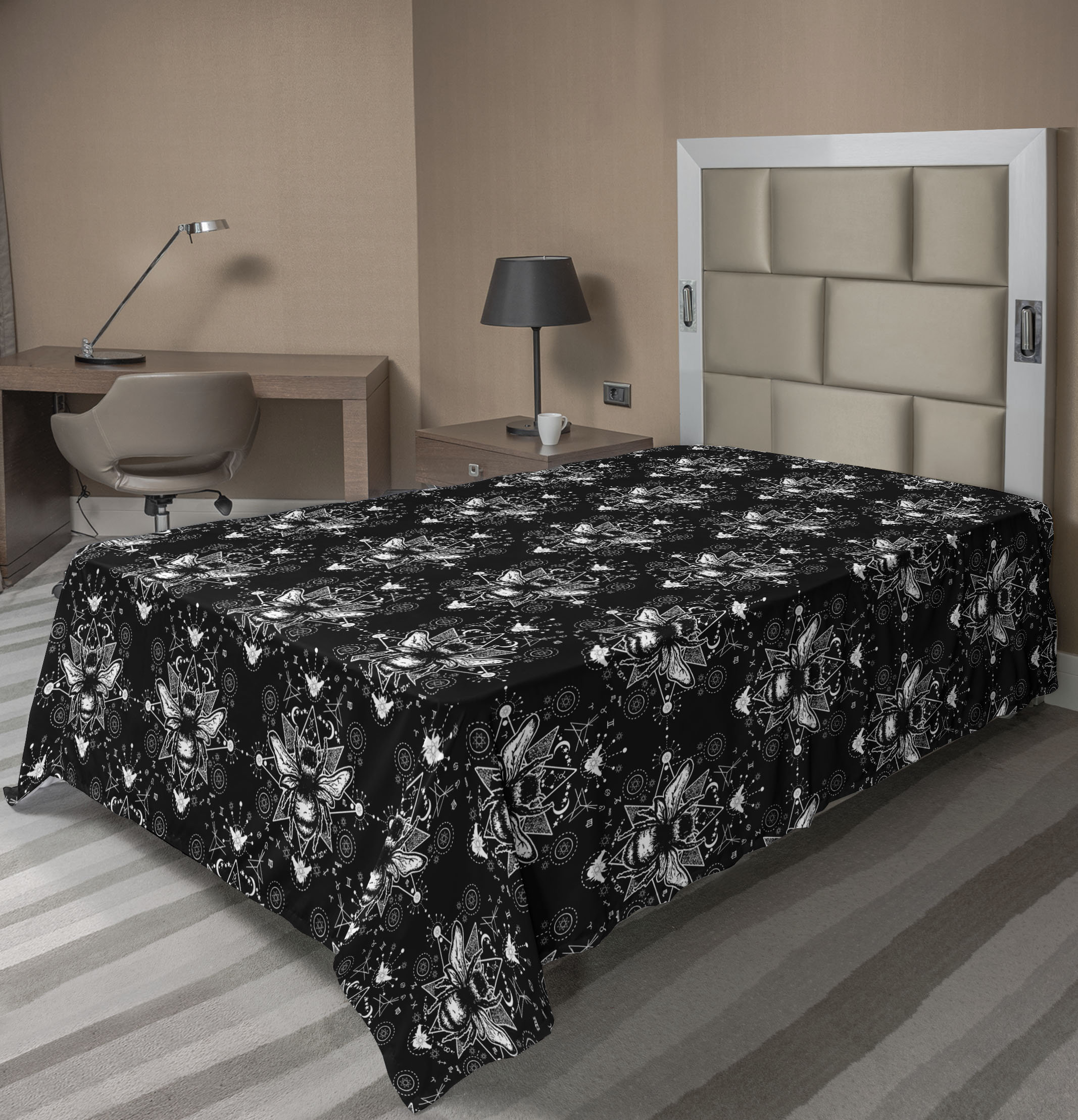 Ambesonne Bumblebee Flat Sheet Boho Feels Esoteric Bee Charcoal Grey ...