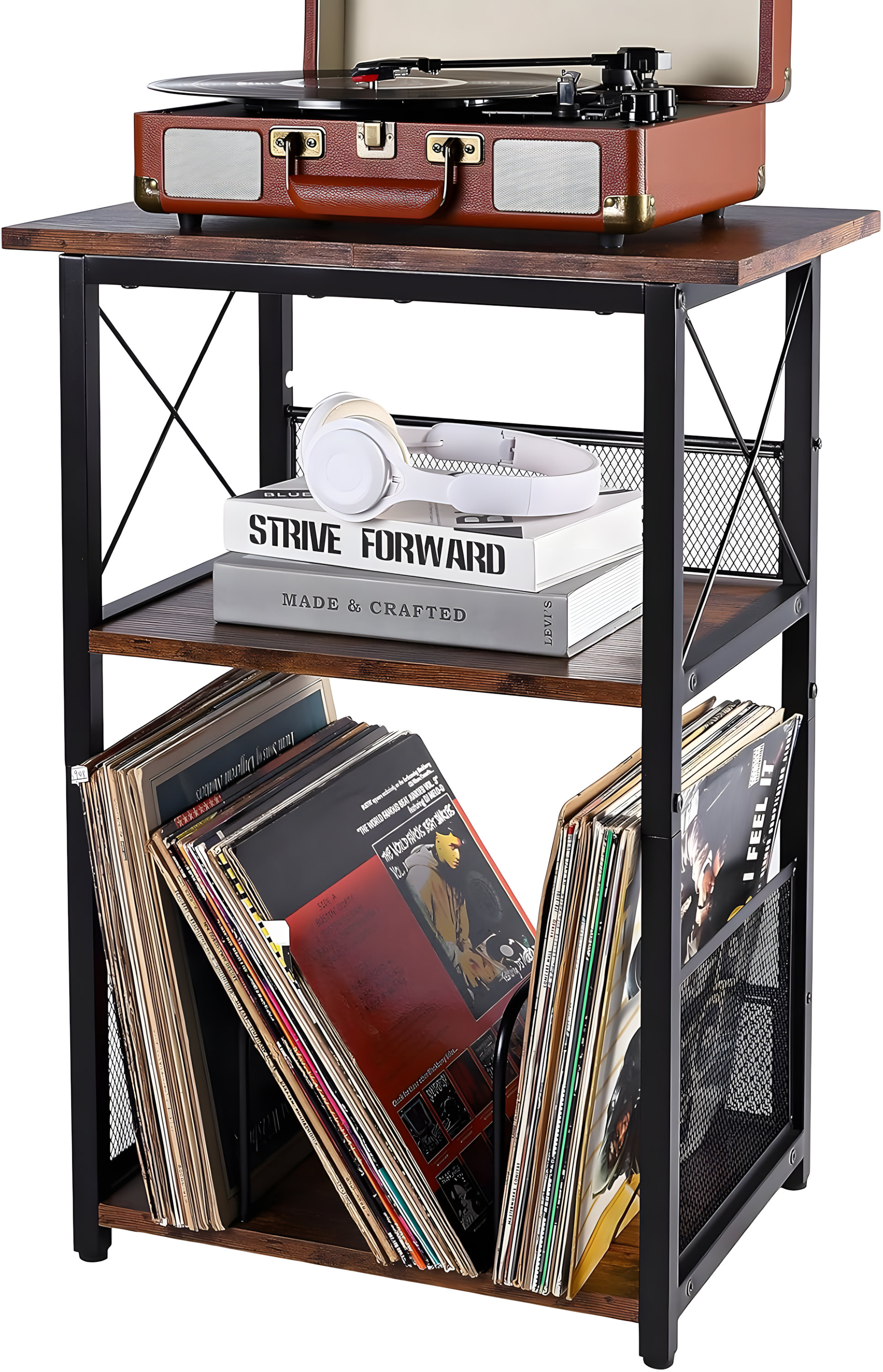 Latitude Run® 3-Tier Record Player Stand With Vinyl Storage, Large ...