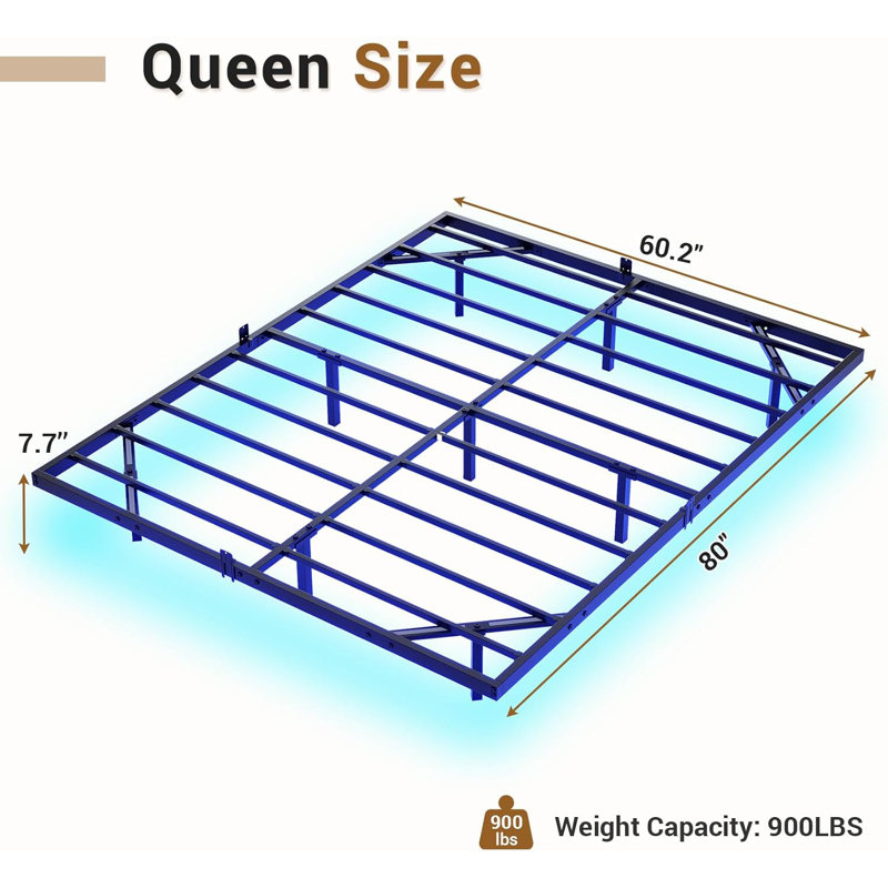 Wrought Studio Floating Bed Frame Queen Size With Led Lights, Metal ...