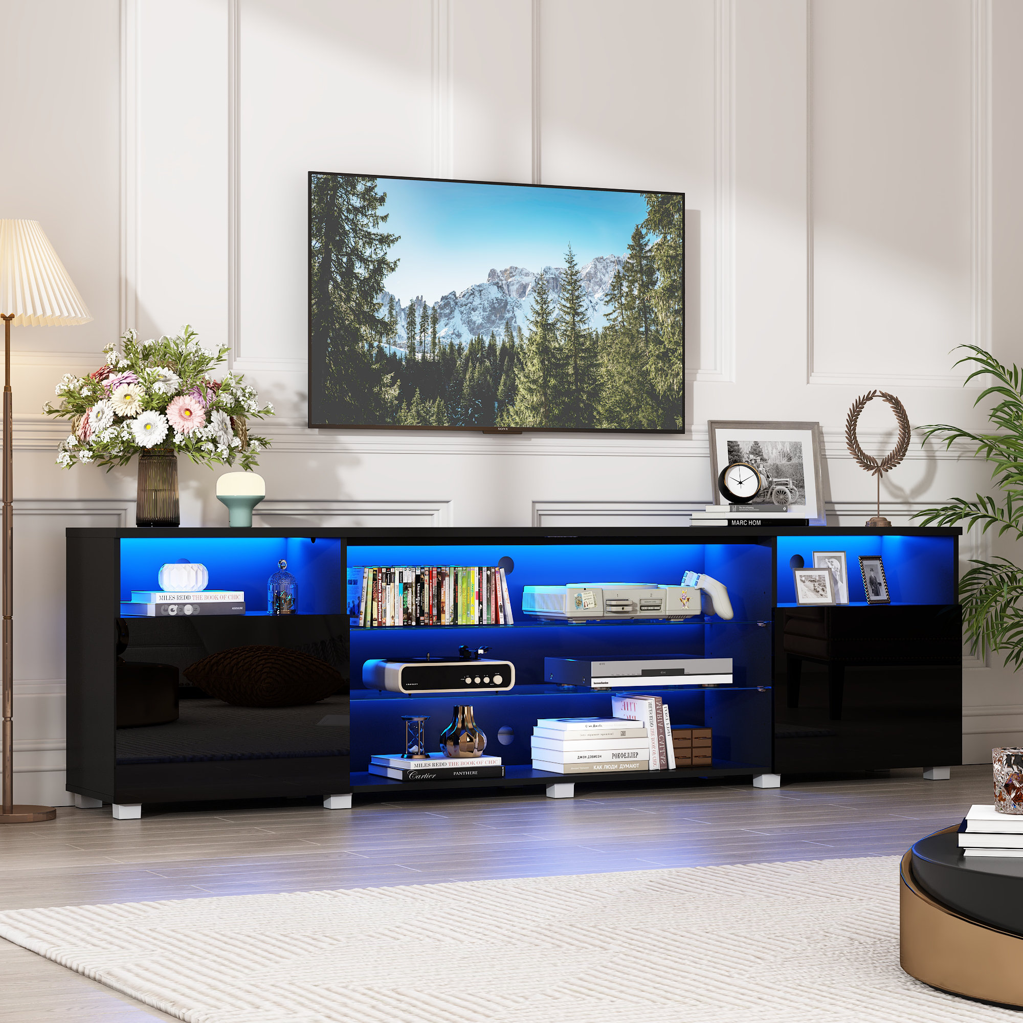 Ivy Bronx High Glossy Led Tv Stand For 90 Inch Tv, With Adjustable ...