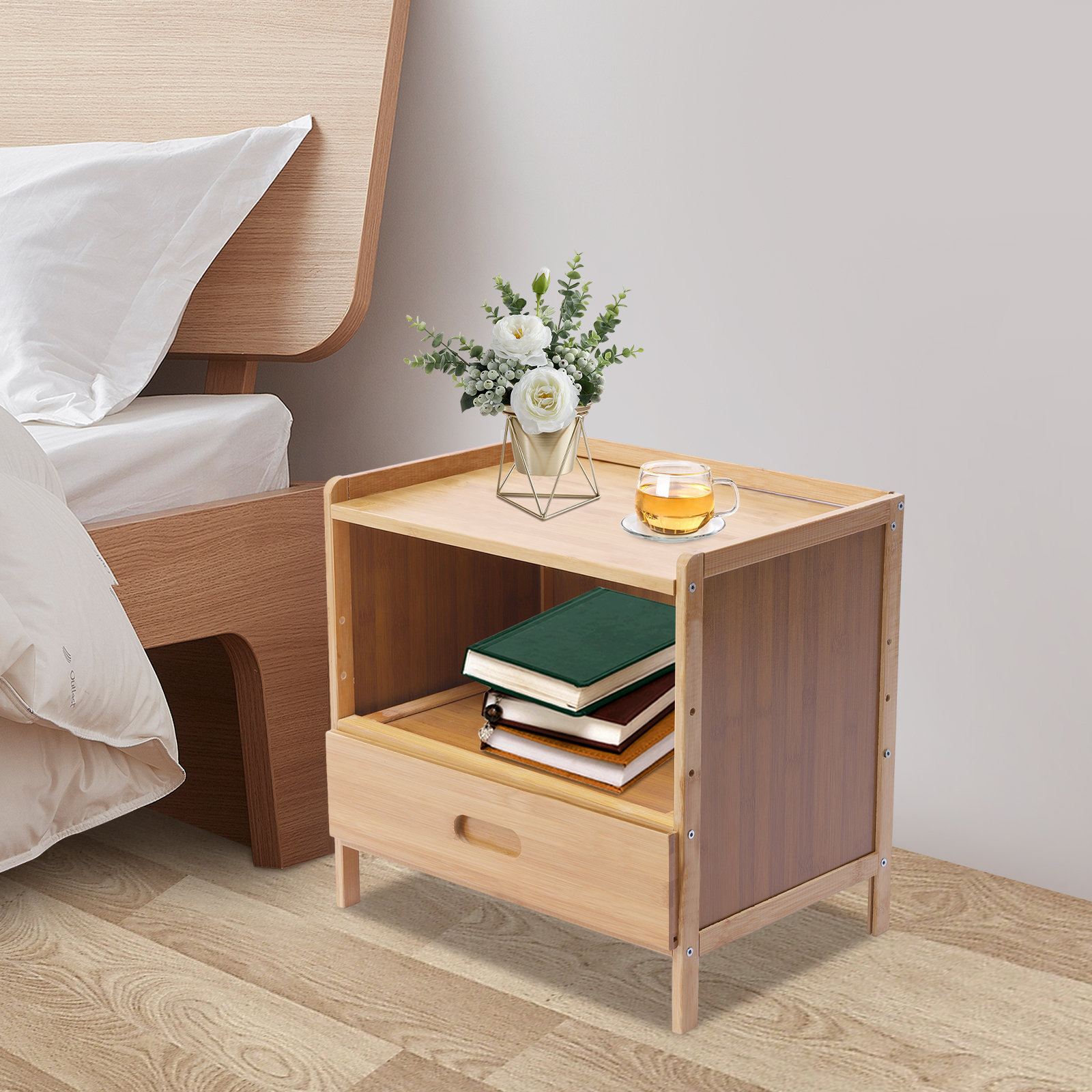 Ebern Designs Charif 15.7"H Small Bamboo Wood Nightstand & Reviews ...