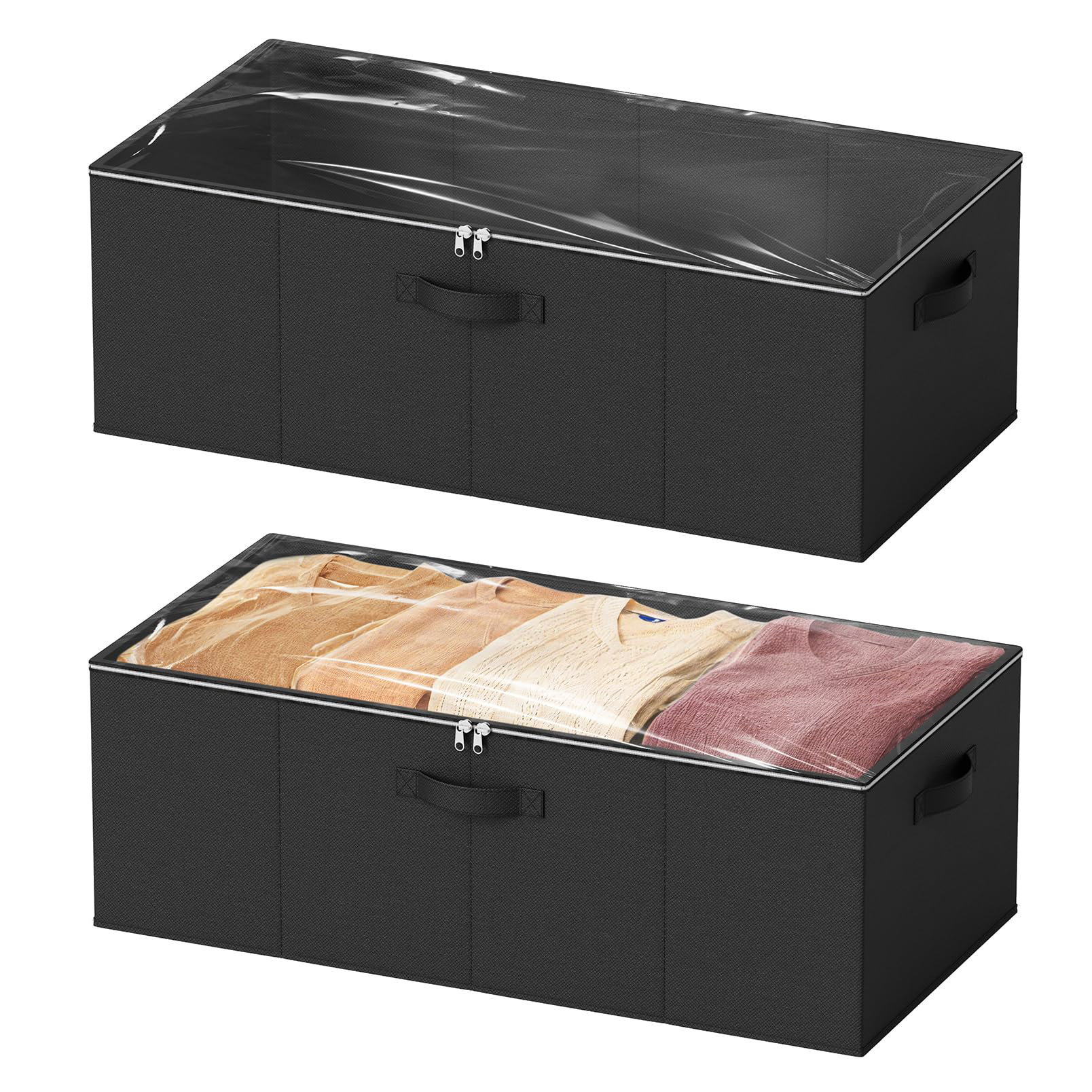 Rebrilliant 2-Pack 10" High Underbed Storage Boxes With Lids, Black ...