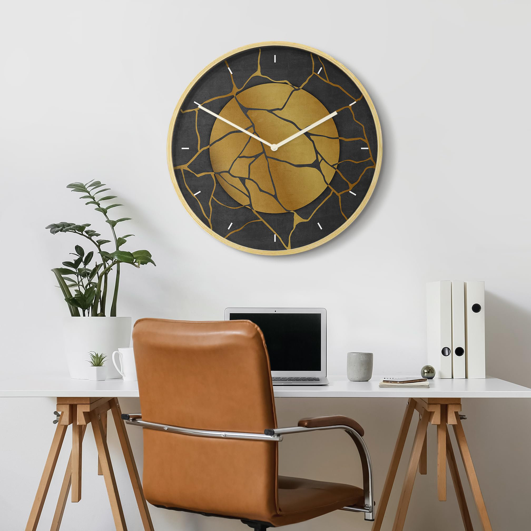 SIGNLEADER Gold Sun Clock Decor Wooden Large Wall Clock Living Room ...