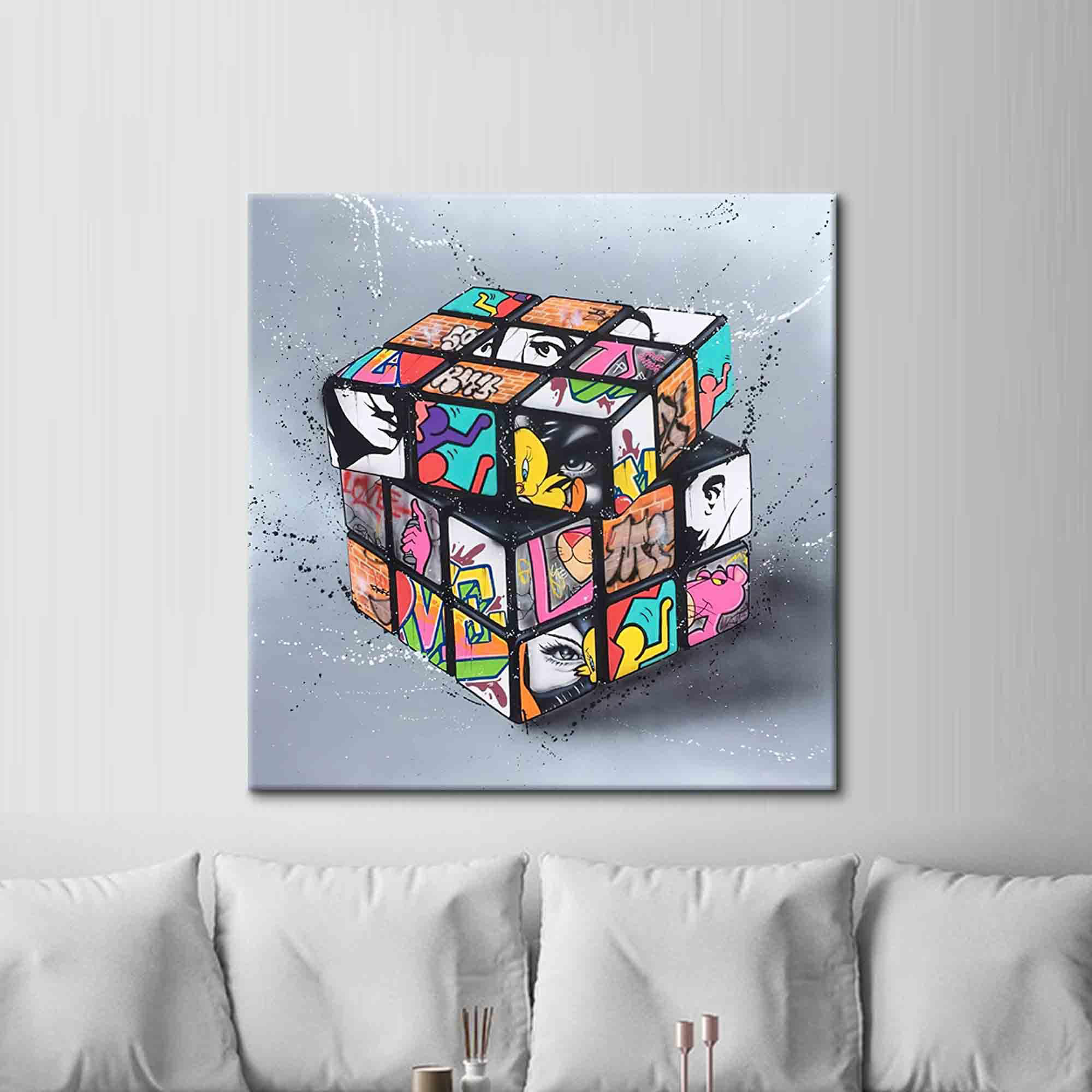 Orren Ellis Vibrant 3D Rubik's Cube Graffiti Design on Cotton Canvas ...