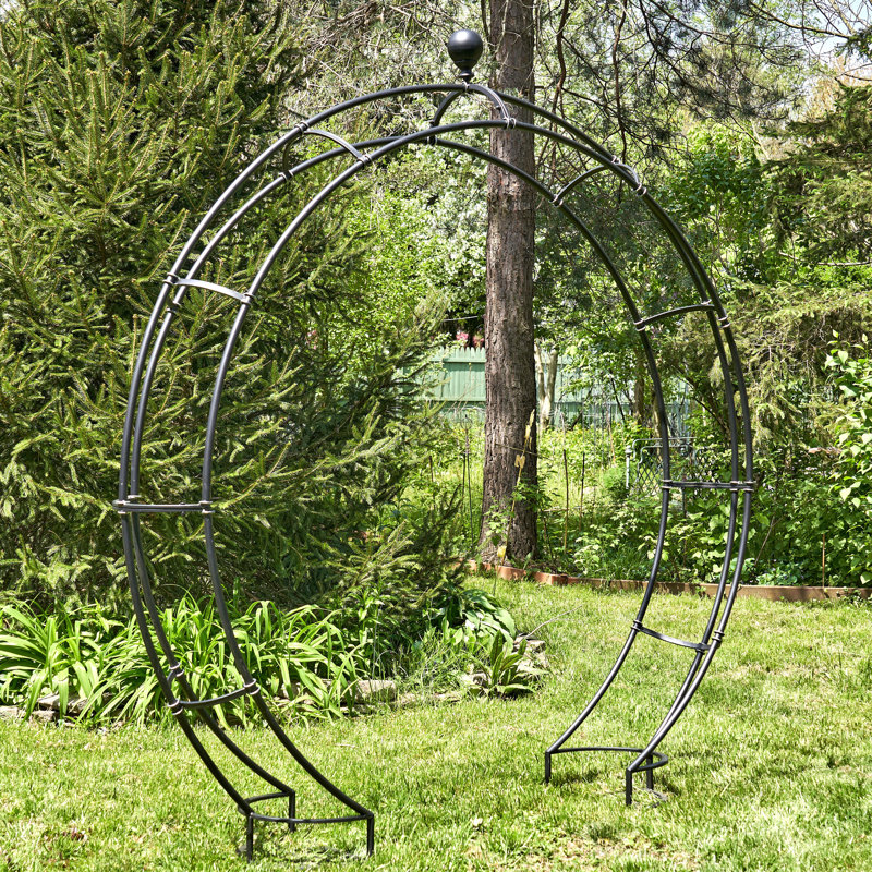 Zaer Ltd International 102" Tall Iron Moon Gate with Plant Stands in ...