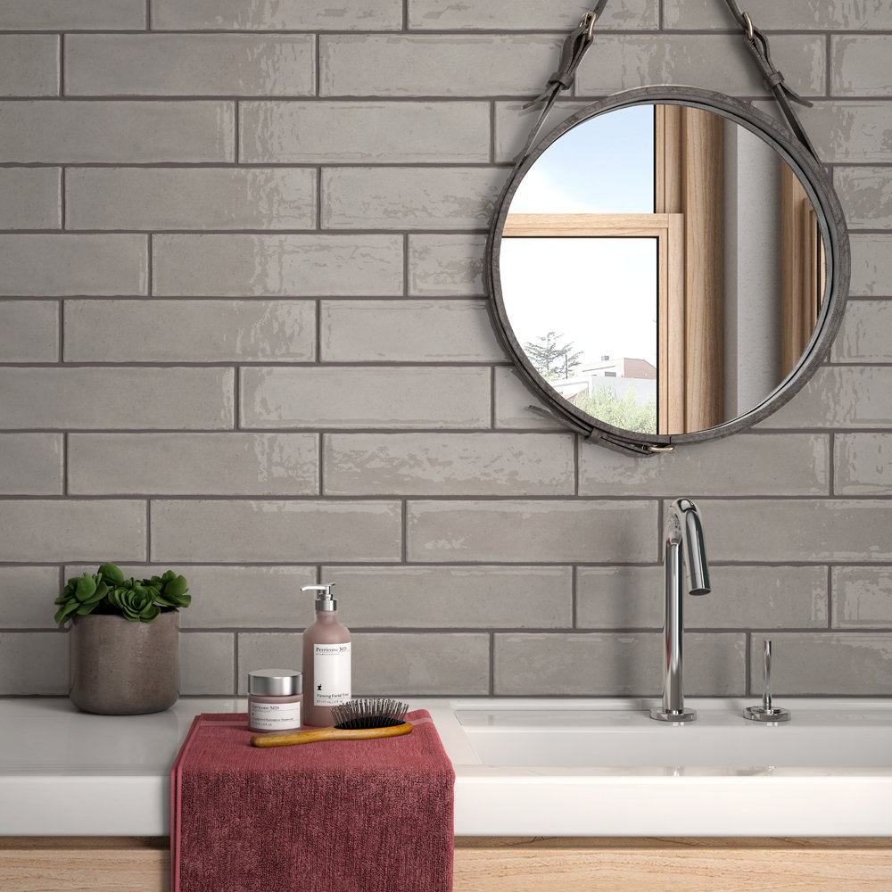 Roca Tiles Maiolica Crackled T. Gray 3" x 12" Ceramic Wall Tile | Wayfair