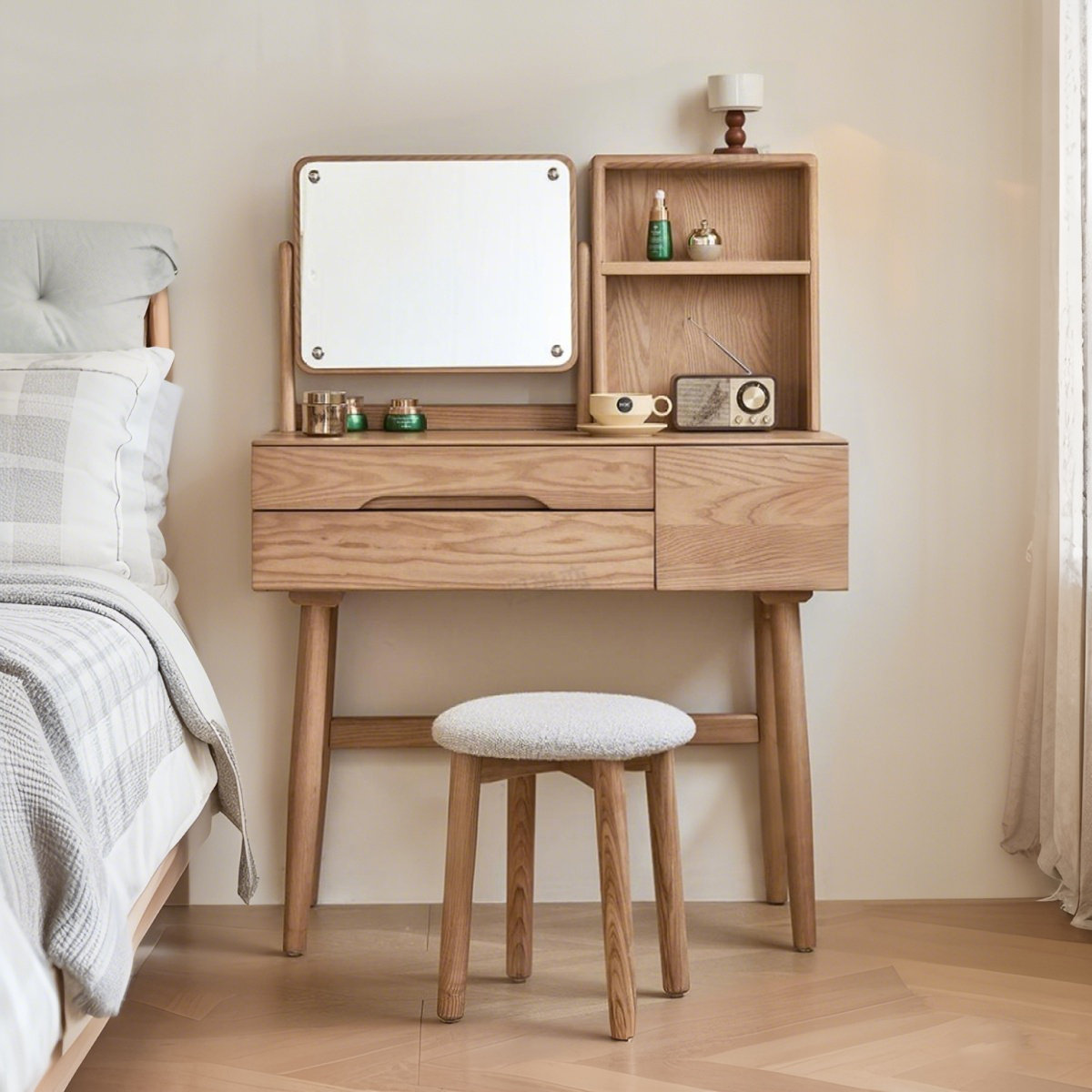Corrigan Studio® Modern minimalist natural wood color vanity table with ...