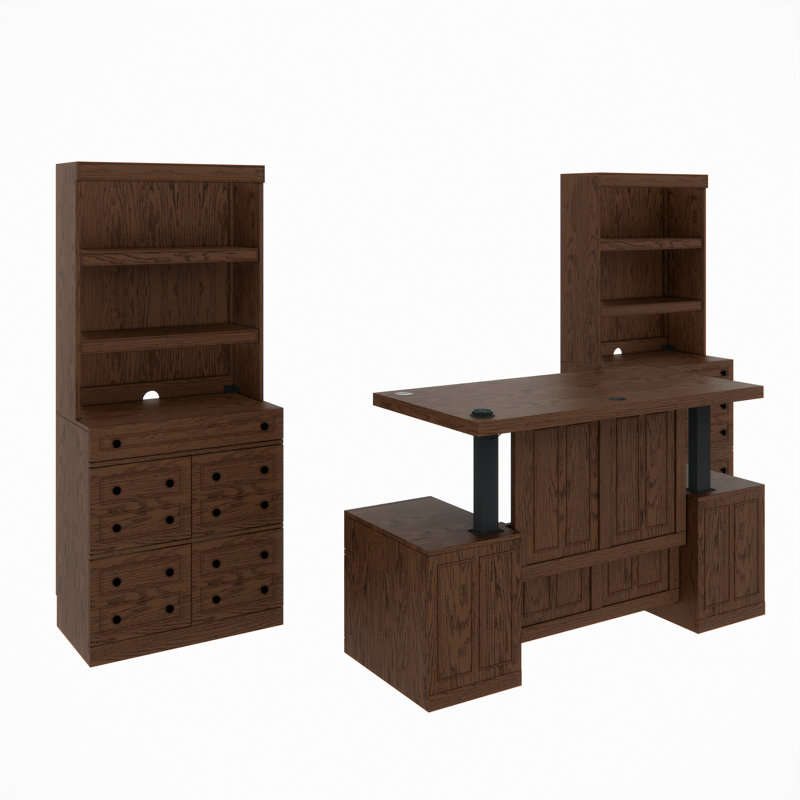 Hokku Designs Junxian Sit-Stand Storage Desk with Two File Drawer ...