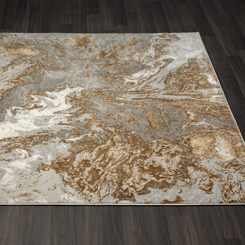 Orren Ellis Marble Abstract Brown Beige Gold Area Rug | Wayfair