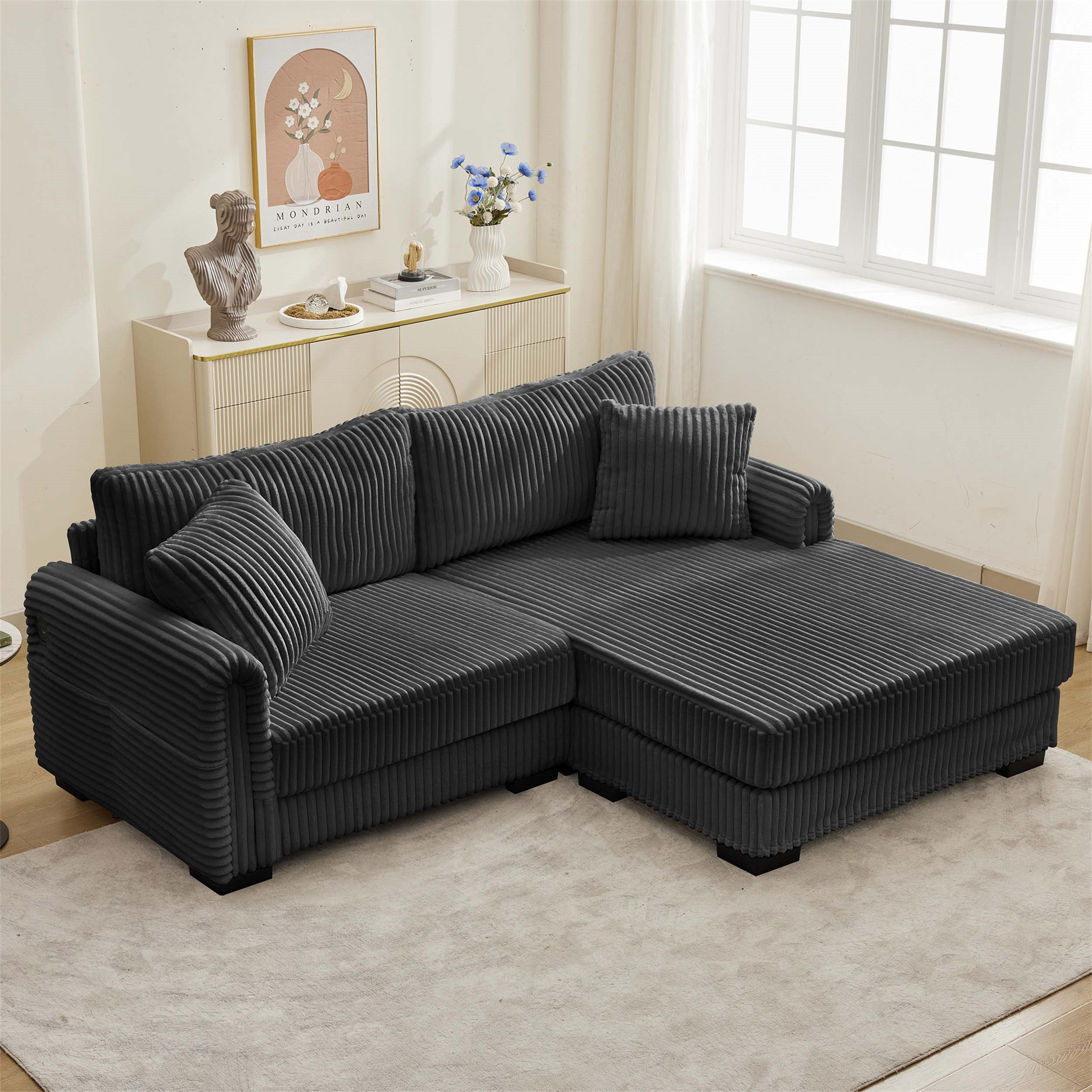 Everly Quinn 2-Seater L-Shaped Chaise Sofa with Reversible Cushion ...