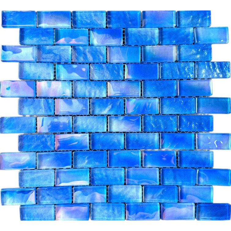 Tilesanddeco 12" x 12" Glass Tile Galaxy Blue 1x2 Pool Tile | Wayfair
