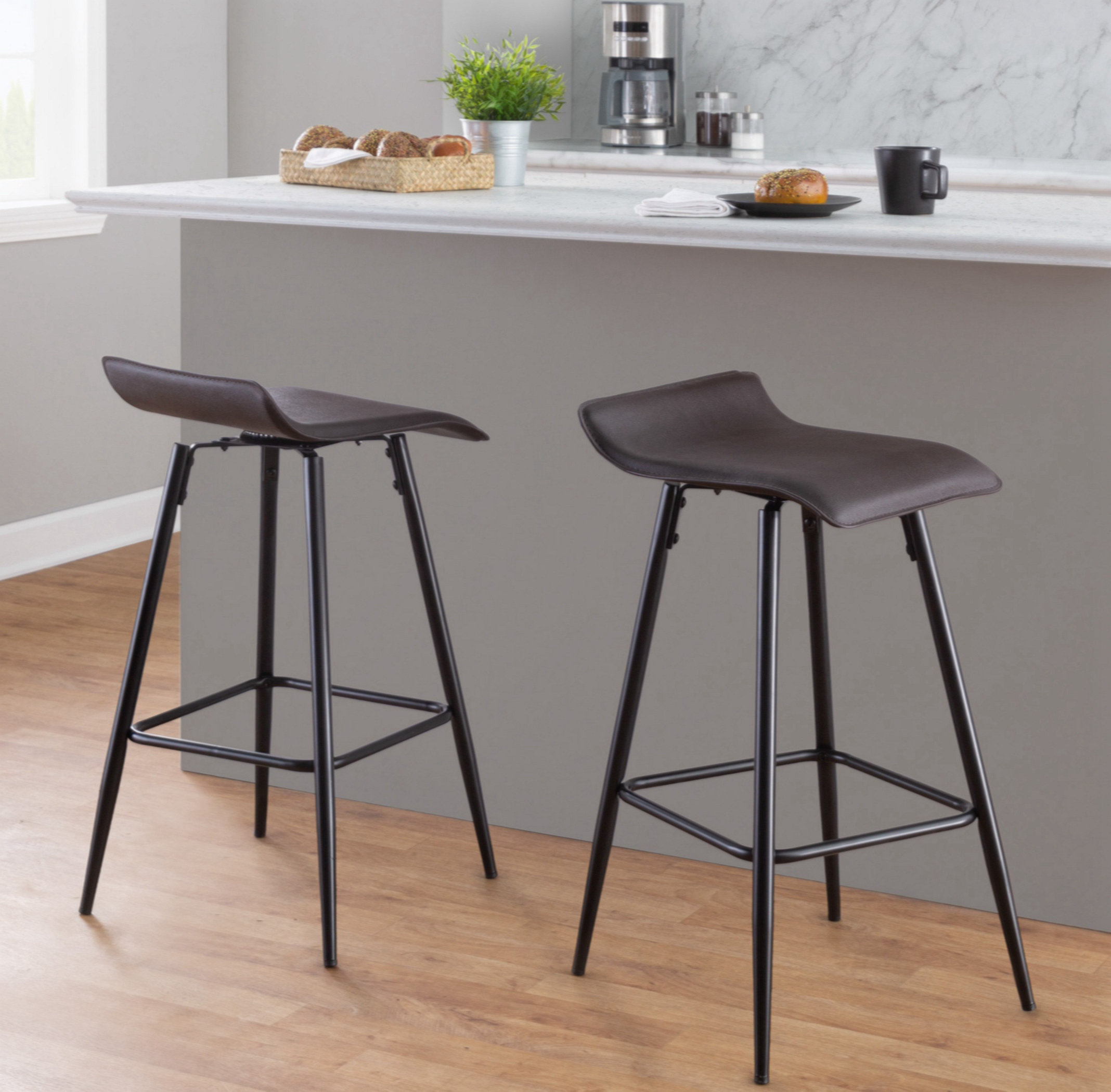 Wenty 26" Contemporary Fixed Height Counter Stool In Black Steel And ...