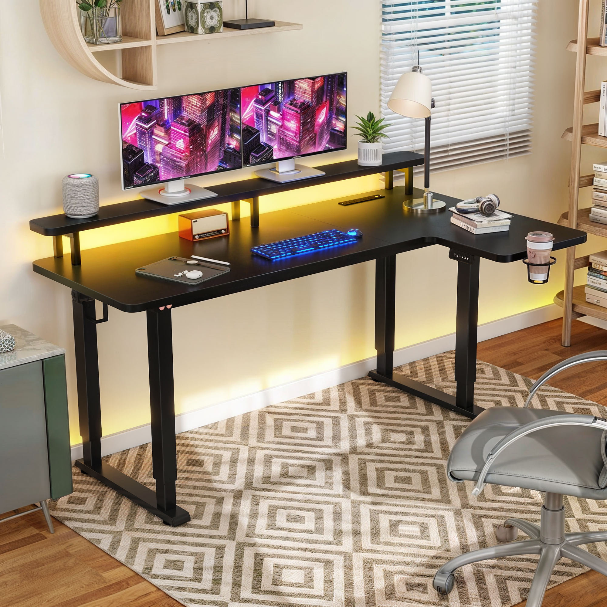 Inbox Zero 63'' L Shaped Electric Height Adjustable Standing Desk with ...