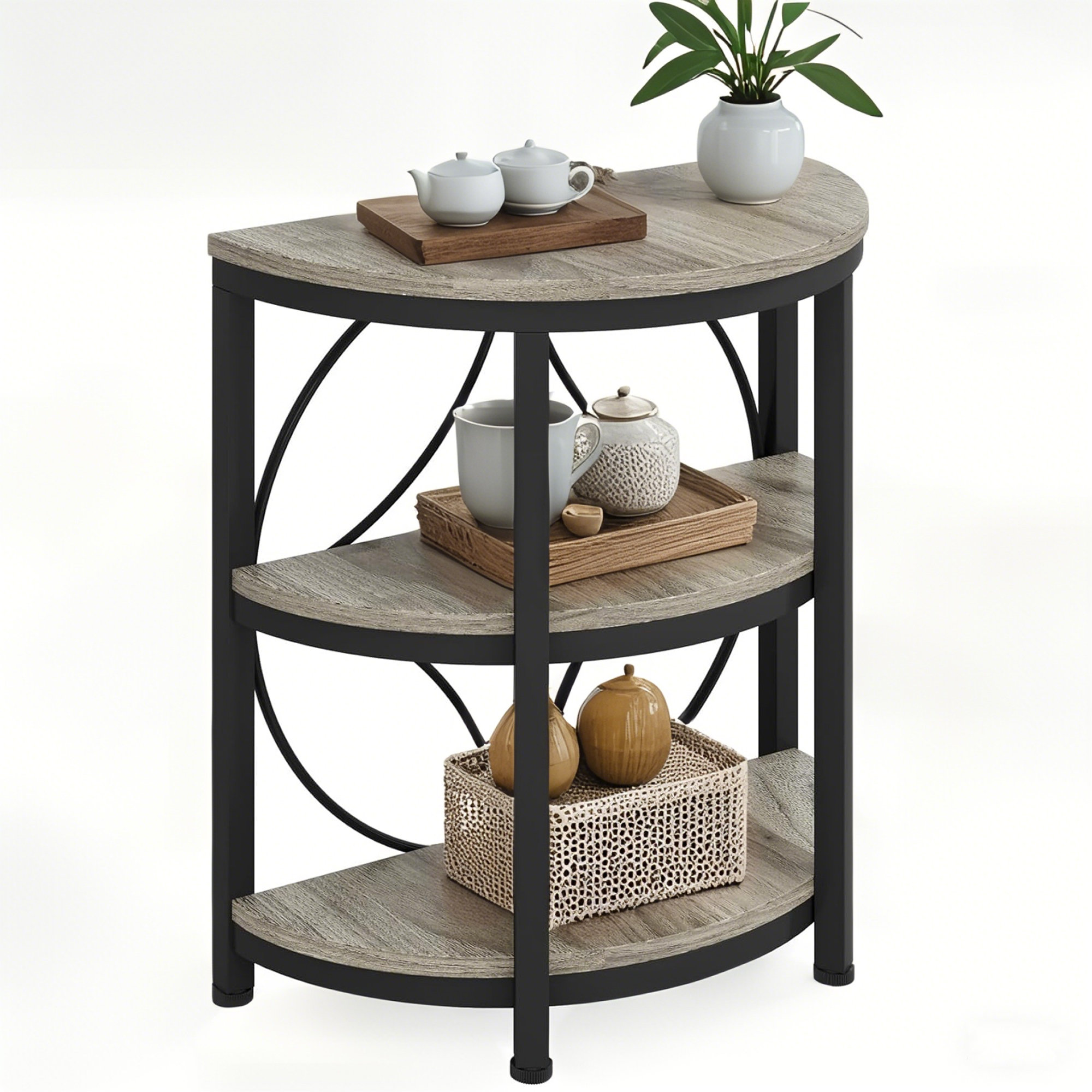 17 Stories 3-Tier Half Round End Table, Narrow Side Table with Metal ...