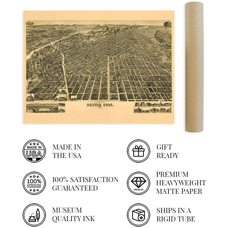 HISTORIC PRINTS HISTORIX Vintage 1889 Denver Colorado Map Poster ...