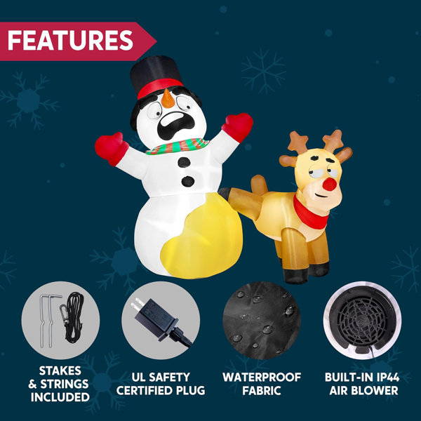 The Holiday Aisle® 6.6 FT Long Christmas Inflatable Reindeer Peeing On ...