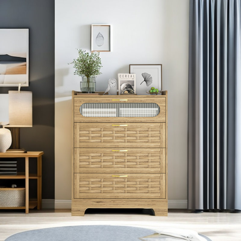 Millwood Pines Damitra Modern Double Dresser with 4 Wide Drawers | Wayfair