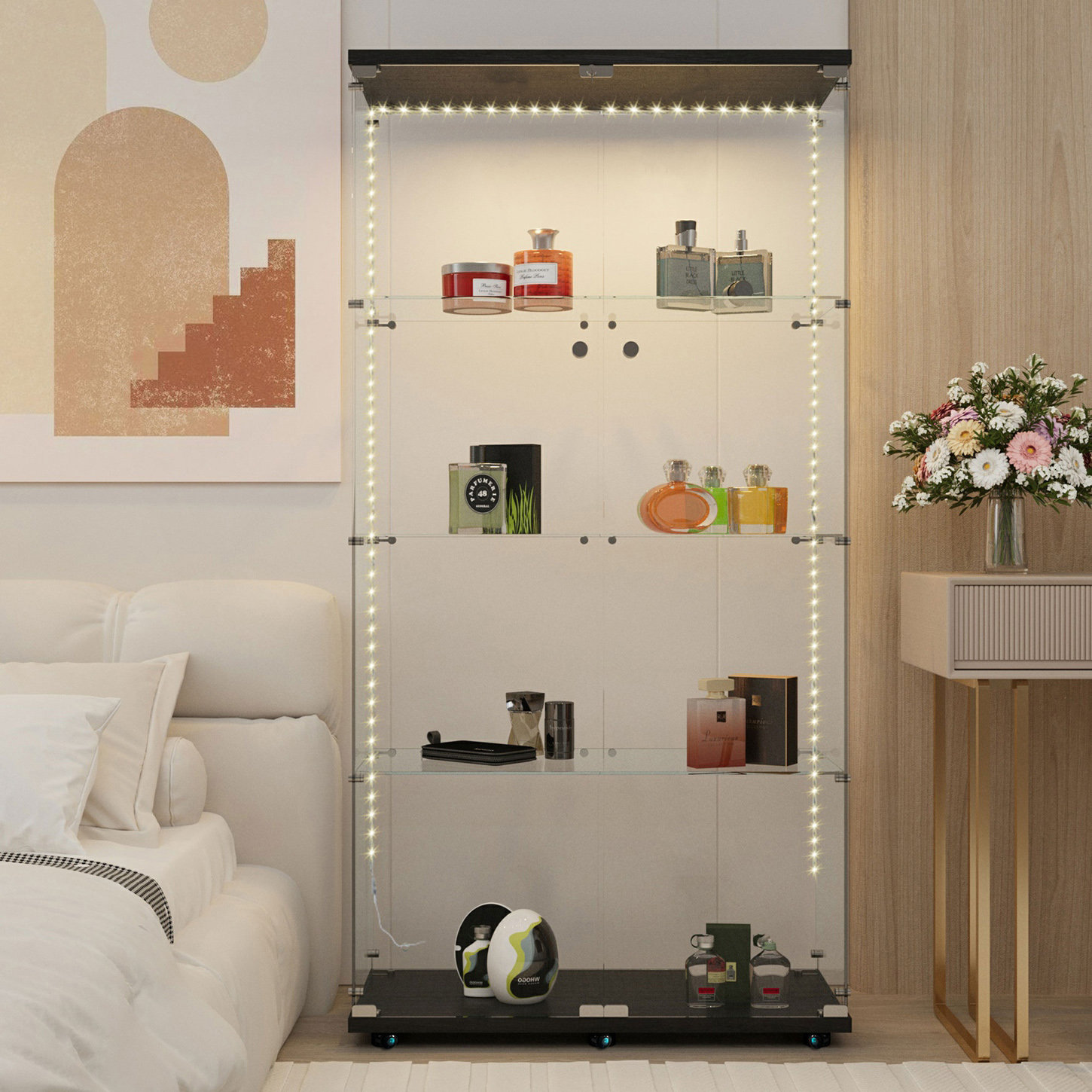 Latitude Run® Tempered Glass Display Cabinet, Storage Cabinet With ...