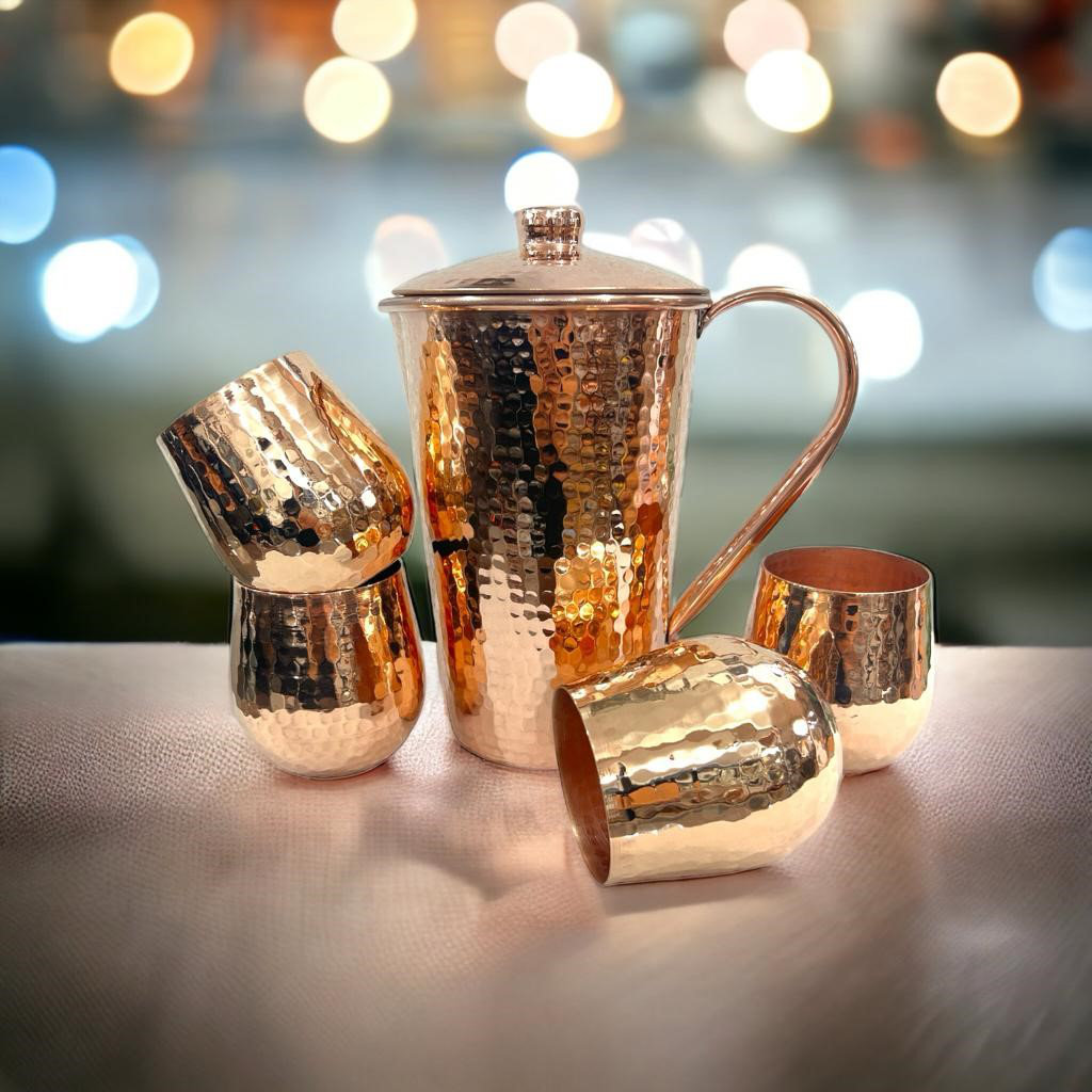 Ambiente Mexican Copper Crafts 5 - Piece Pitcher Set - Pure Copper Cups ...