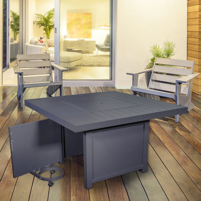 Sunbeam Square Aluminum Propane/Natural Gas Outdoor Fire Pit Table ...