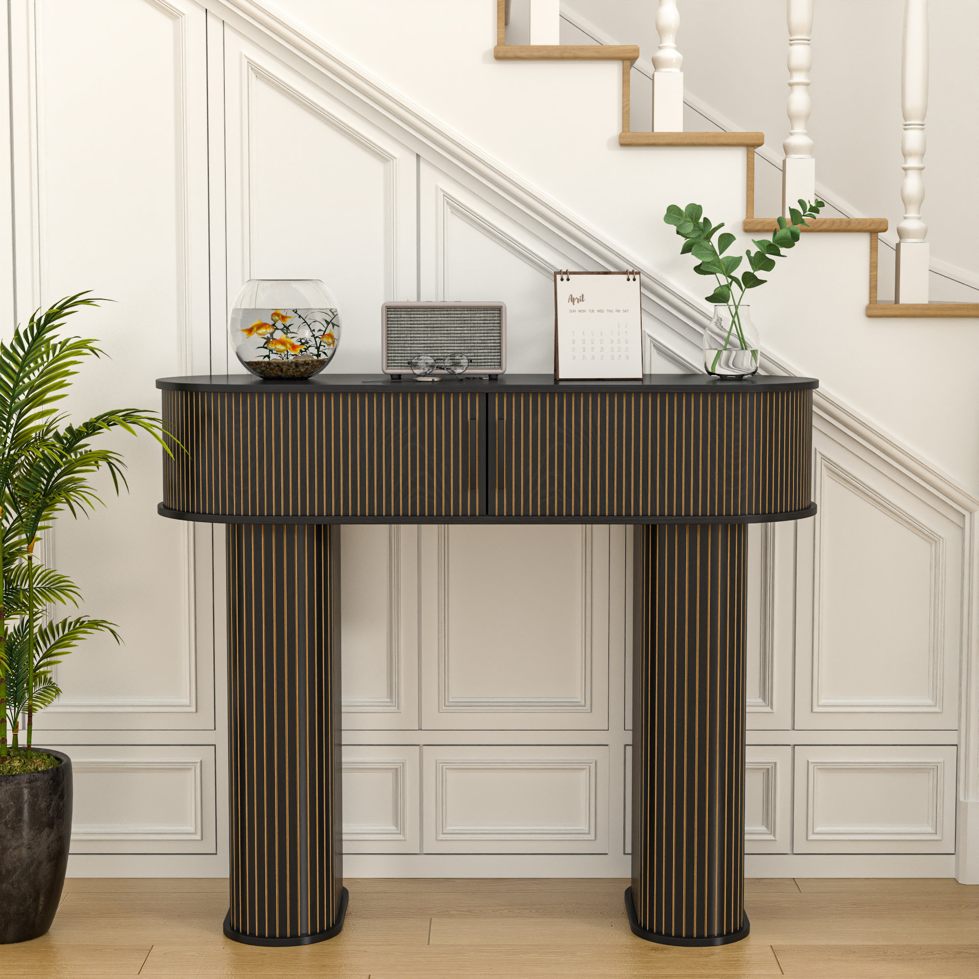 Ivy Bronx 39.37'' Console Table, with 3 Storage and Sliding Doors ...