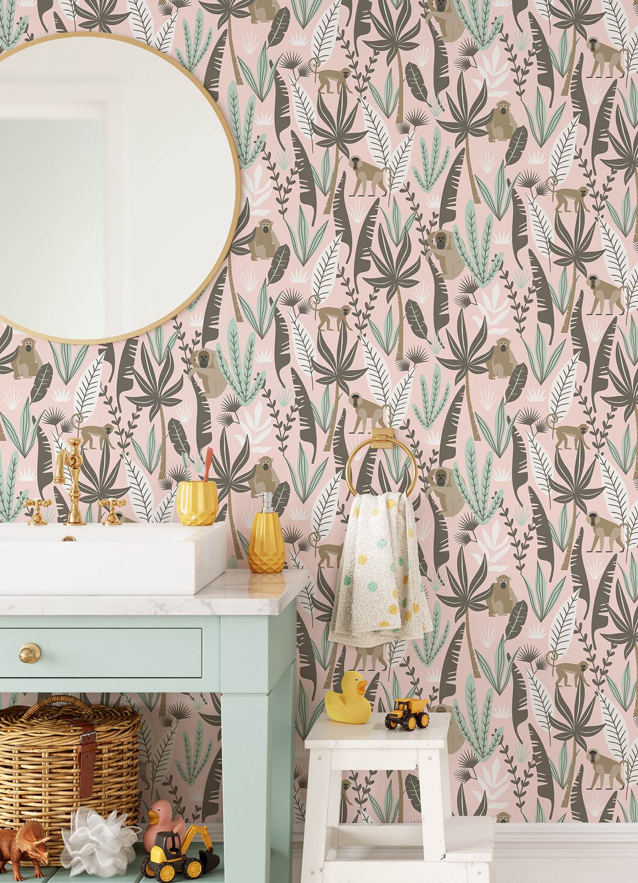 Bayou Breeze Kiki Green Monkeys Wallpaper - Wayfair Canada