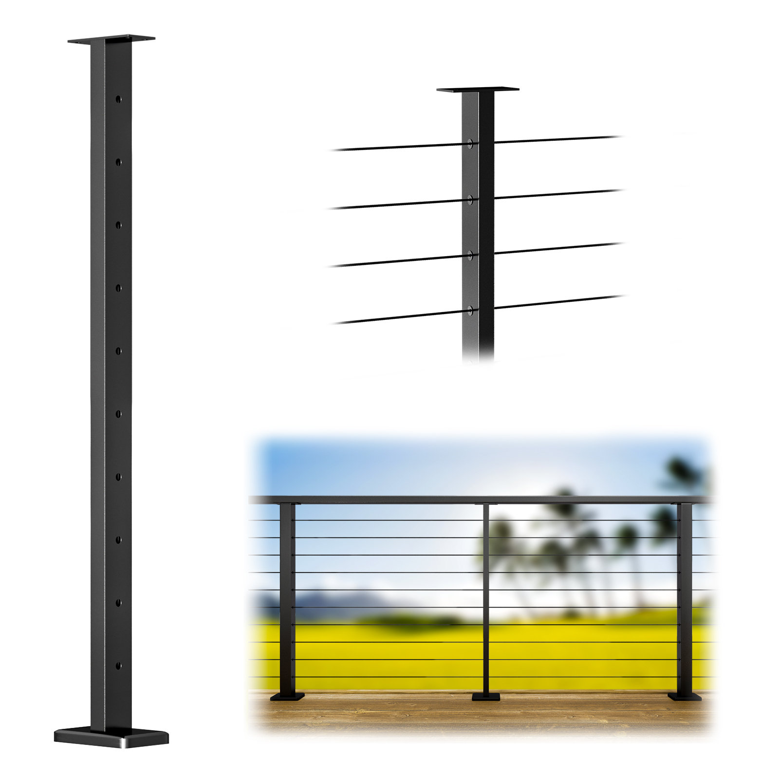 Muzata 36" x 1" x 2" Stainless Steel Pre-Drilled Intermediate Post ...