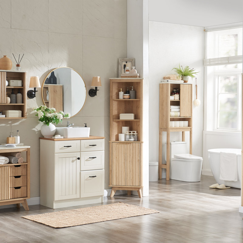 George Oliver Freestanding Tall Corner Cabinet, Corner Bathroom Storage ...