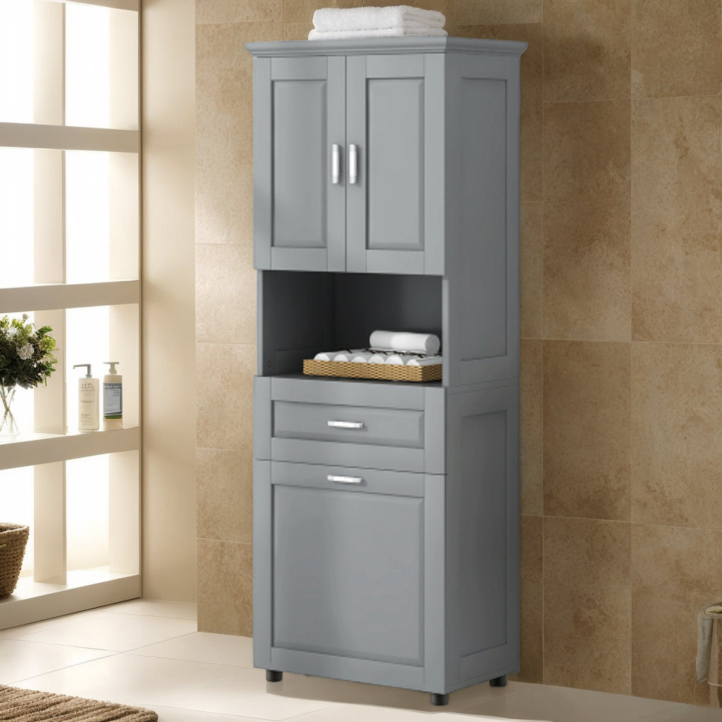 Red Barrel Studio® Tall Bathroom Cabinet with Laundry Basket, Large ...