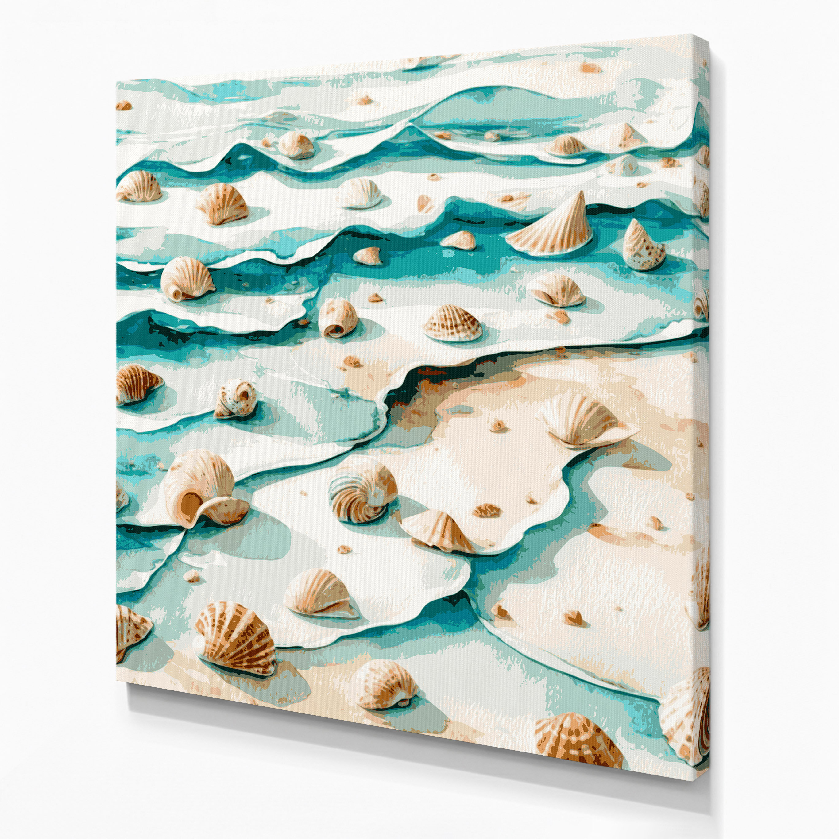 Dakota Fields Coastal Mini Shell Scatter Gray Canvas Wall Art | Wayfair