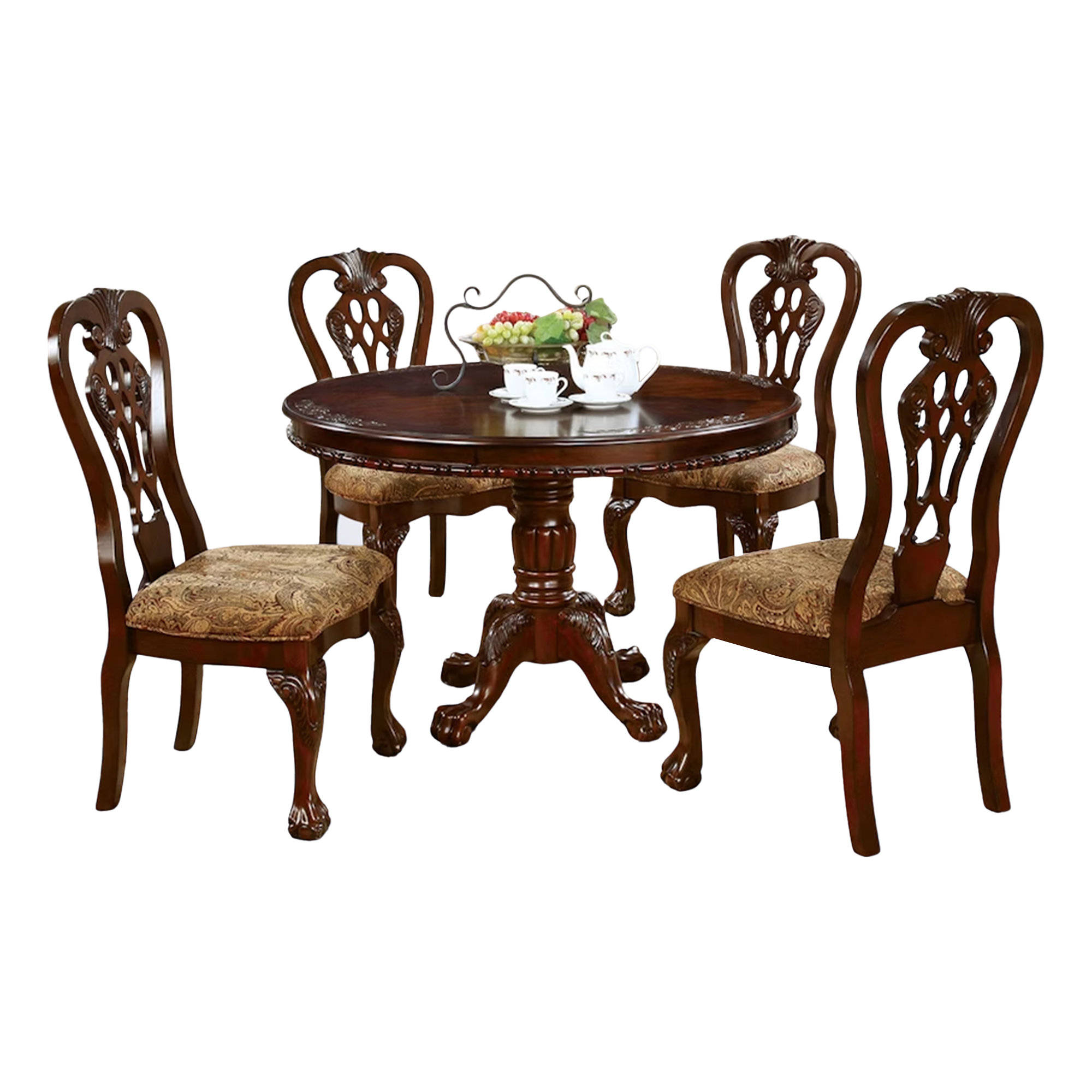 Benjara Mina 5Pc Dining Table N Chair Set, 48 Inch Round Cherry Brown ...