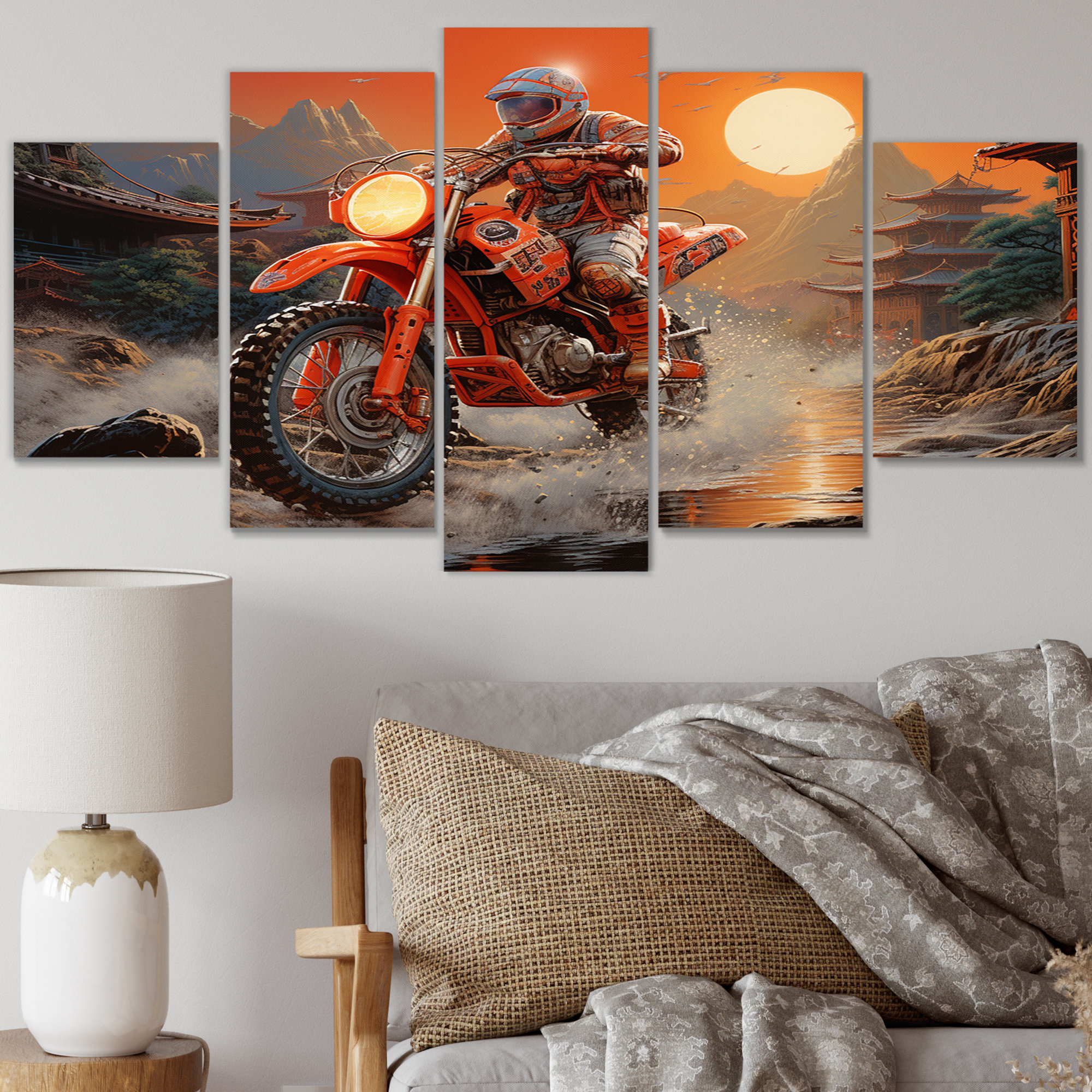 Millwood Pines Red Dirt Bike Riding In Japanese Mountains - Bicycle Canvas Art Print - 5 Panels ...