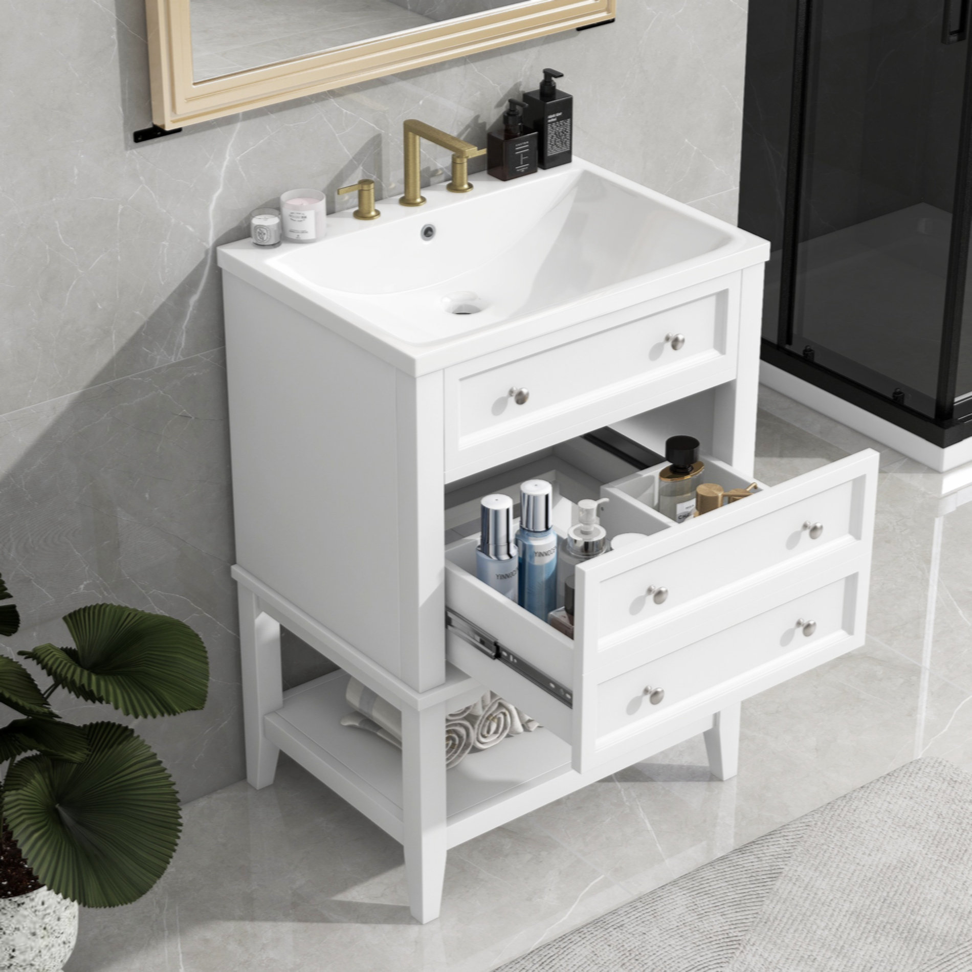 Winston Porter Meuble Lavabo Autoportant Simple 24 Po Avec Plateau En