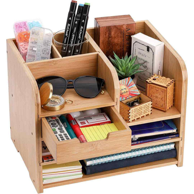 Foundry Select Desktop Organizer with Drawer, 3 Tier Wooden Desk File ...