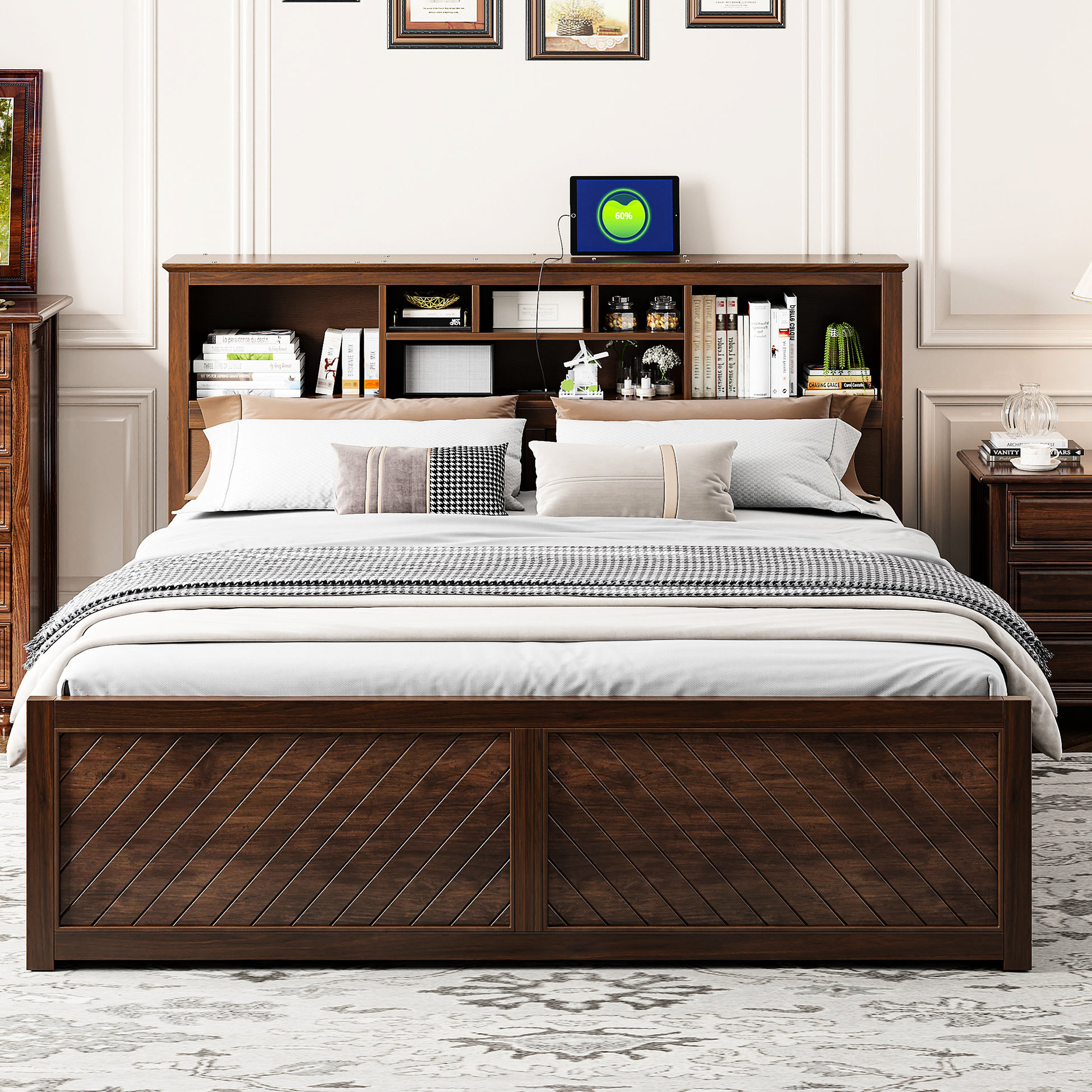 Latitude Run® King Size Storage Bed With Multi-functional Headboard ...