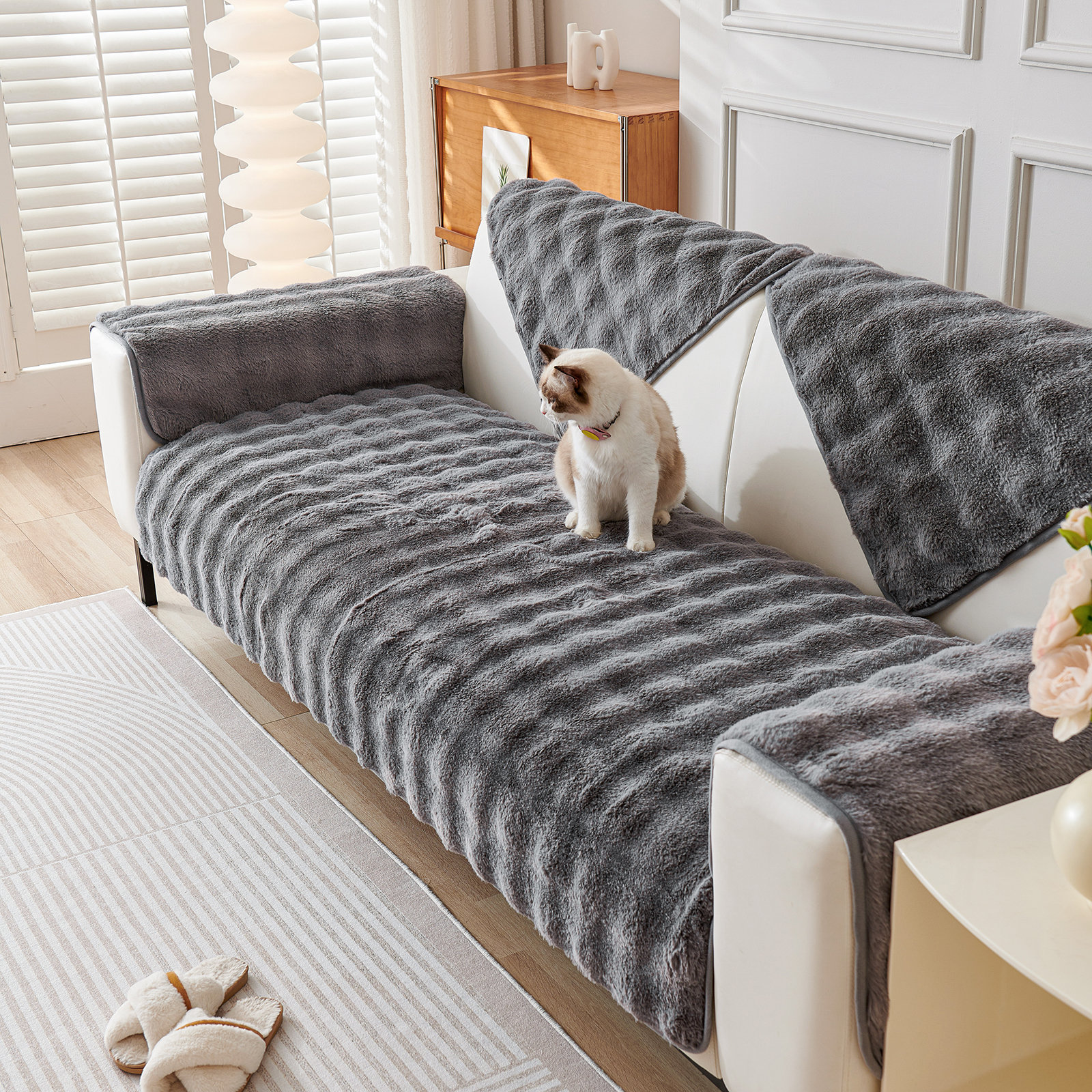 Mercer41 Shaggy Fur Box Cushion Sofa Slipcover & Reviews | Wayfair