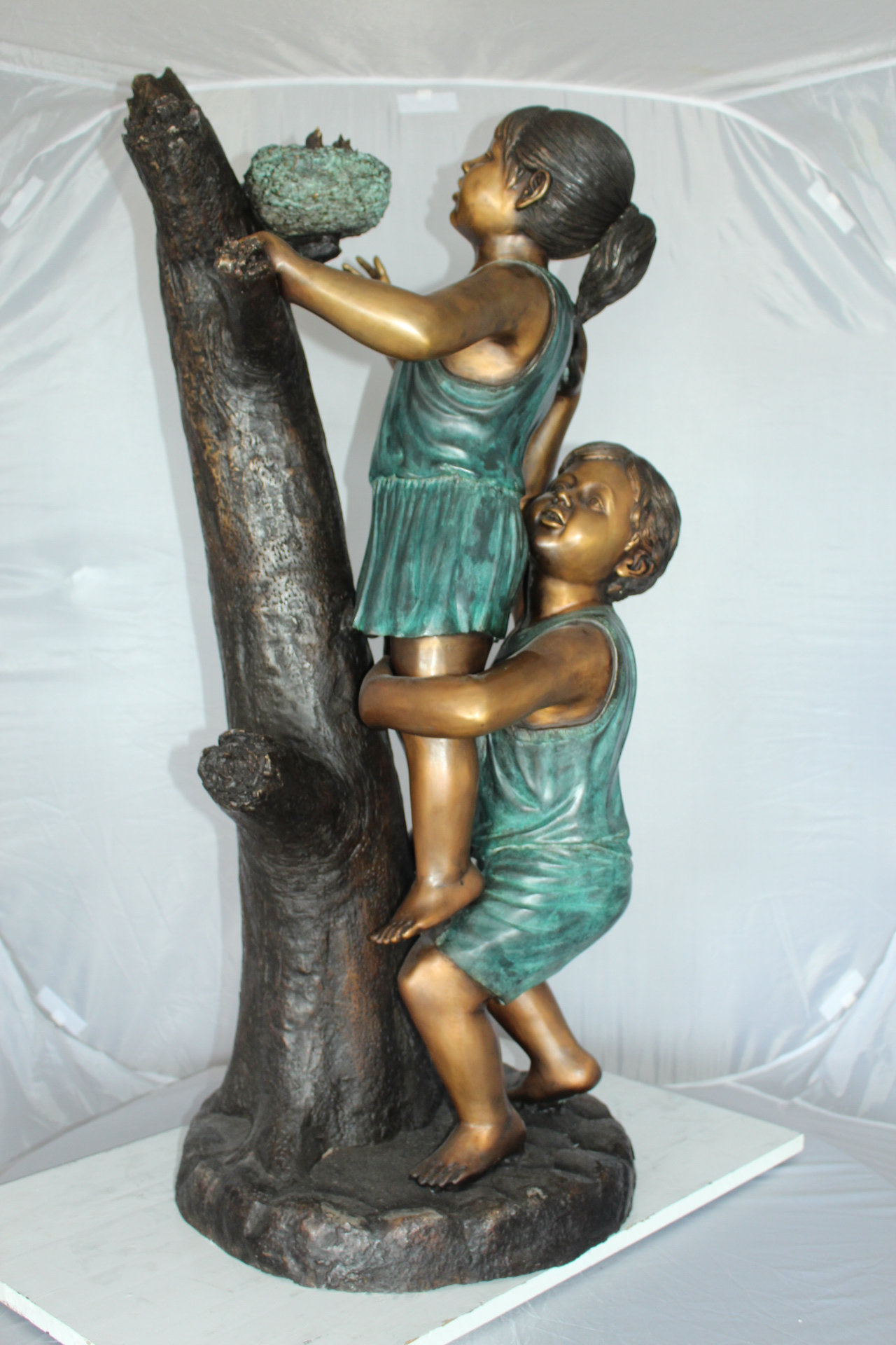 Nifao Statues 2 Kids Climbing on a Tree Bronze Statue - Size: 17"L x 17 ...
