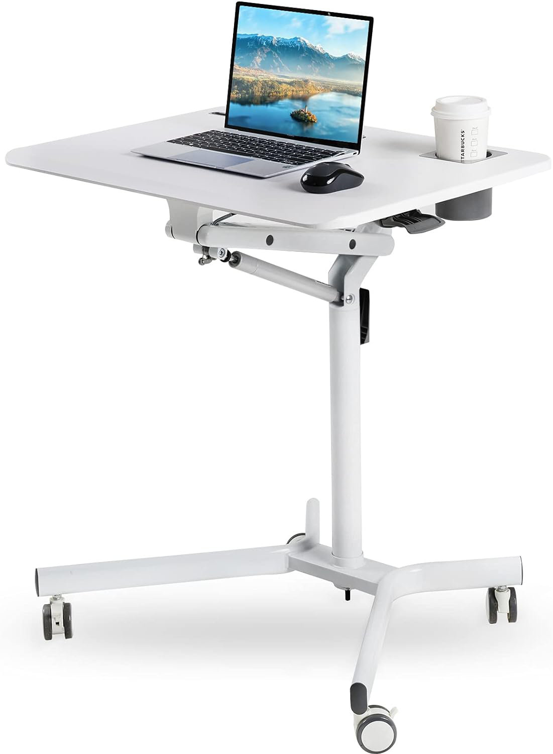 Inbox Zero Height Adjustable Mobile Sit Stand Desk With Gas Spring ...