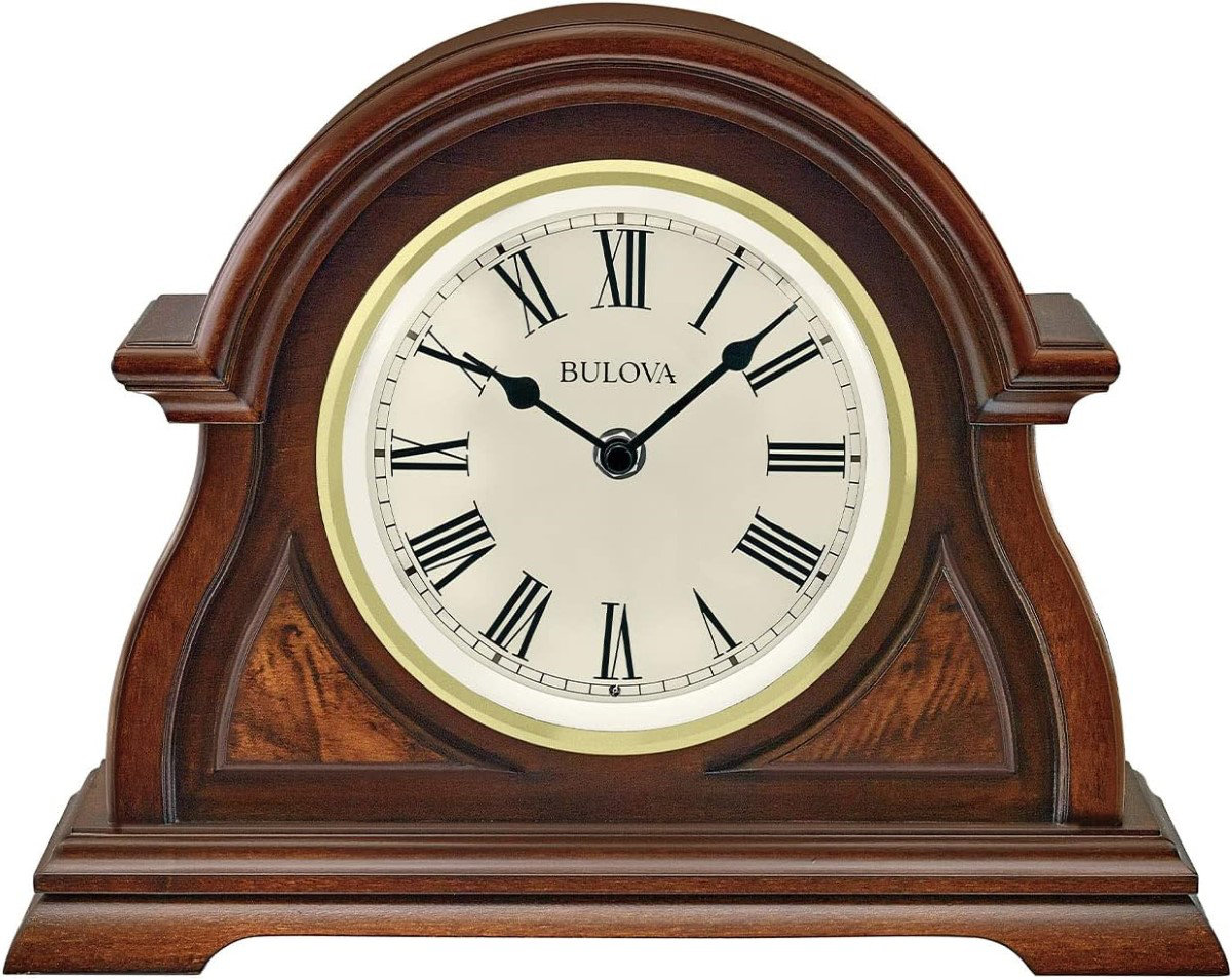 Bulova Analog Wood Quartz Alarm Tabletop Clock in Brown | Wayfair