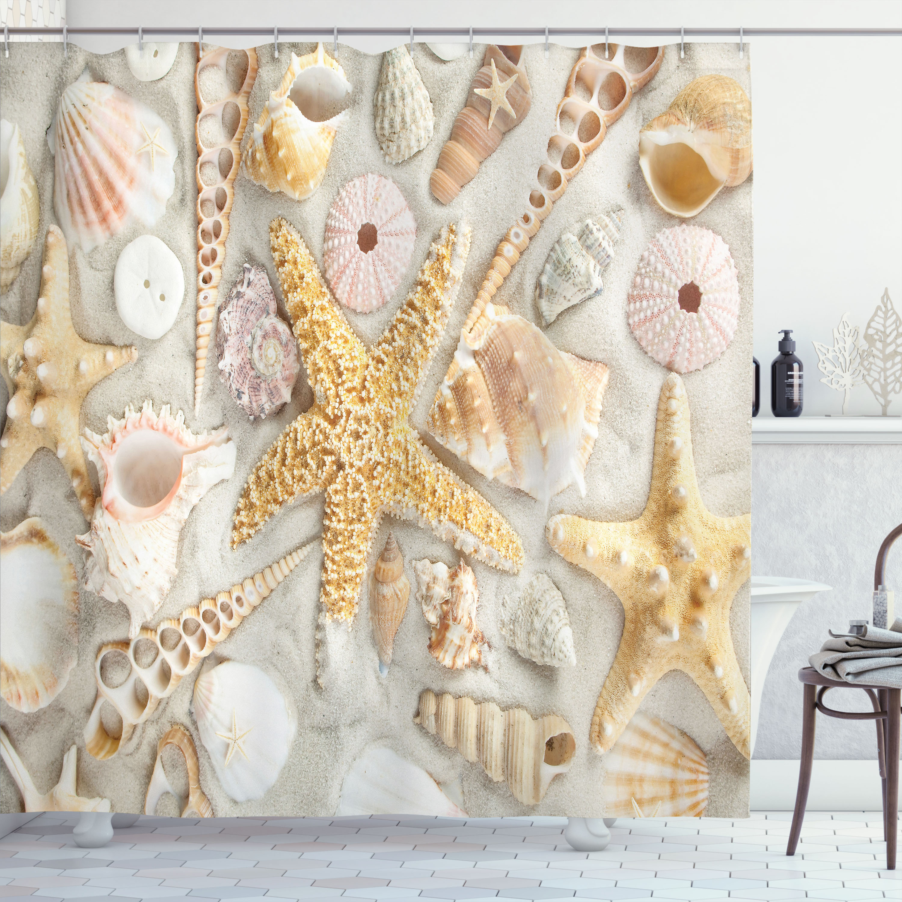 East Urban Home Shell Shower Curtain Assorted Seashells Sand Beach ...