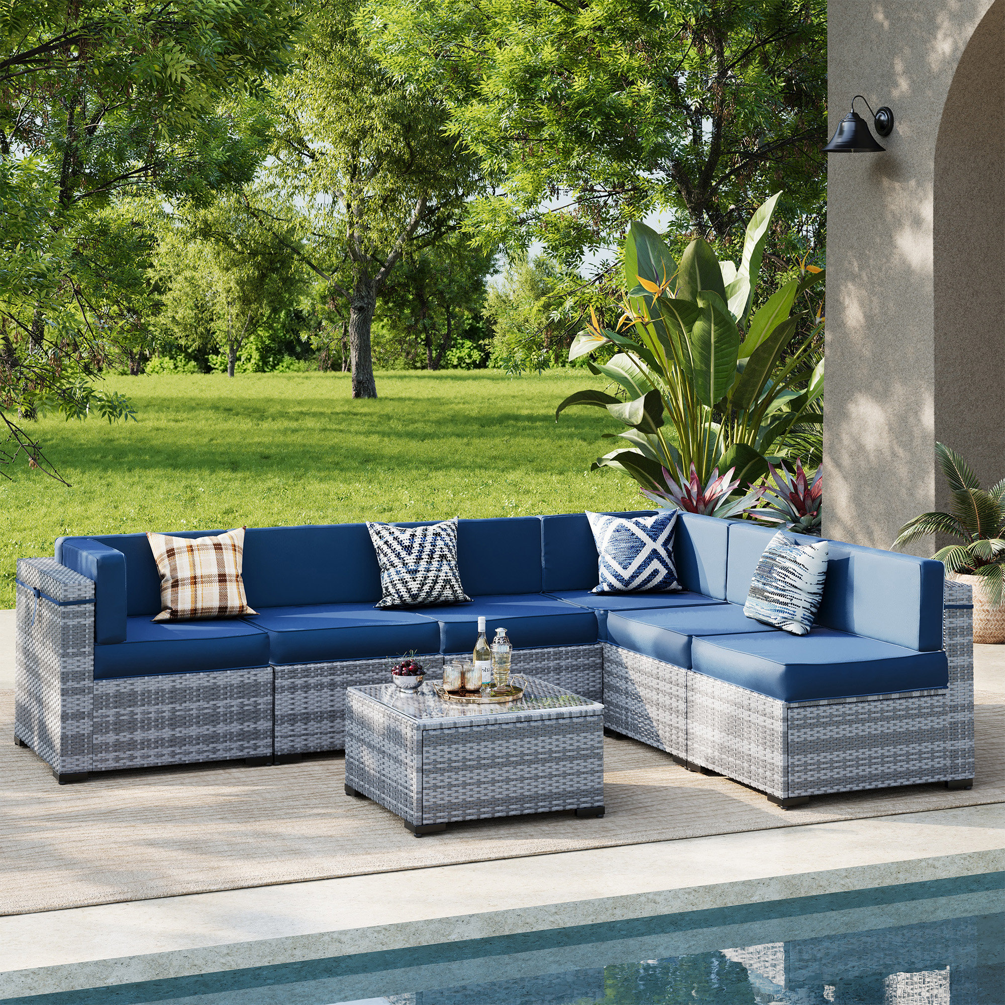 Millwood Pines Delphene 6 - Person Outdoor Seating Group with Cushions ...