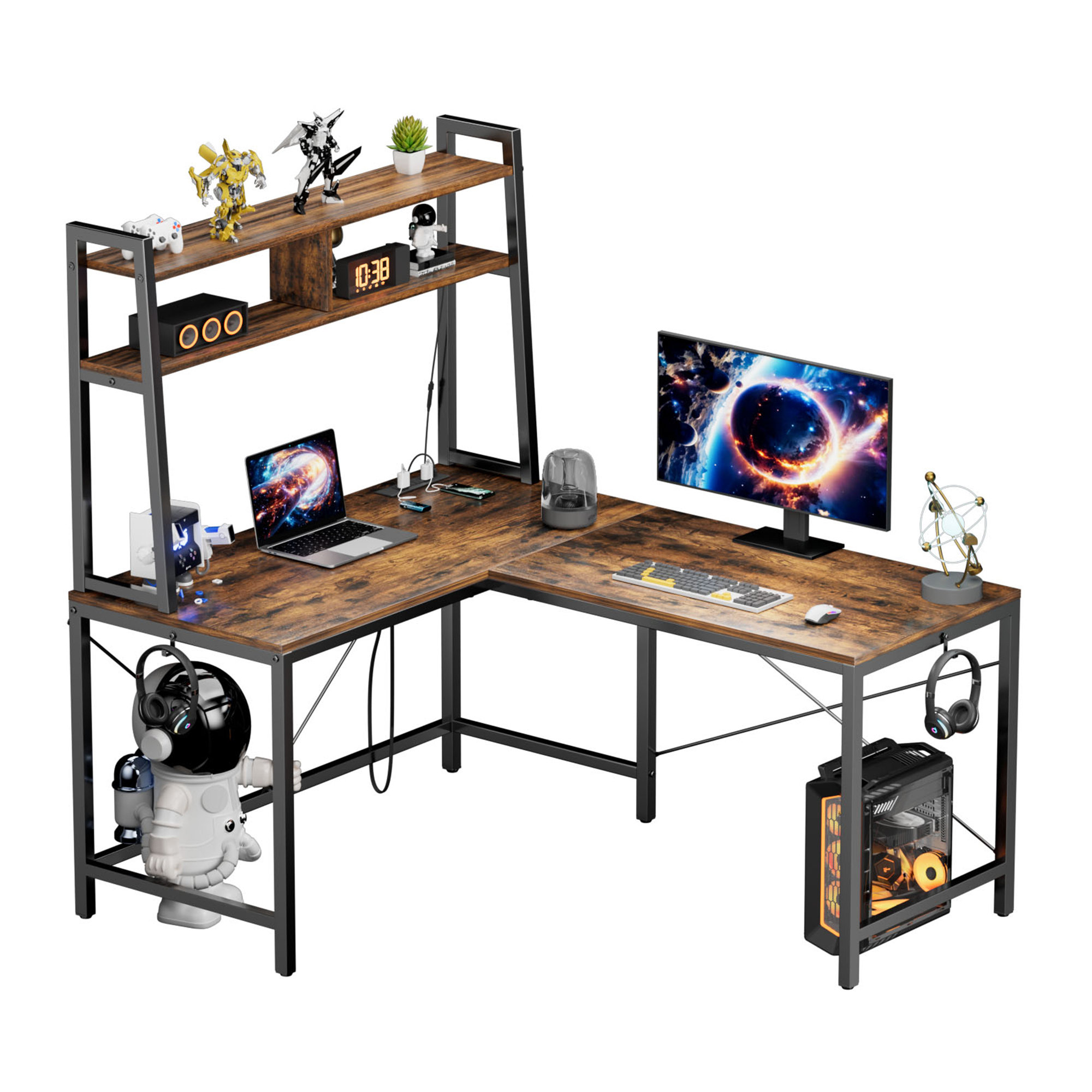 Inbox Zero 50 Inch L Shaped Desk Gaming Desk With Electrical Outlet ...