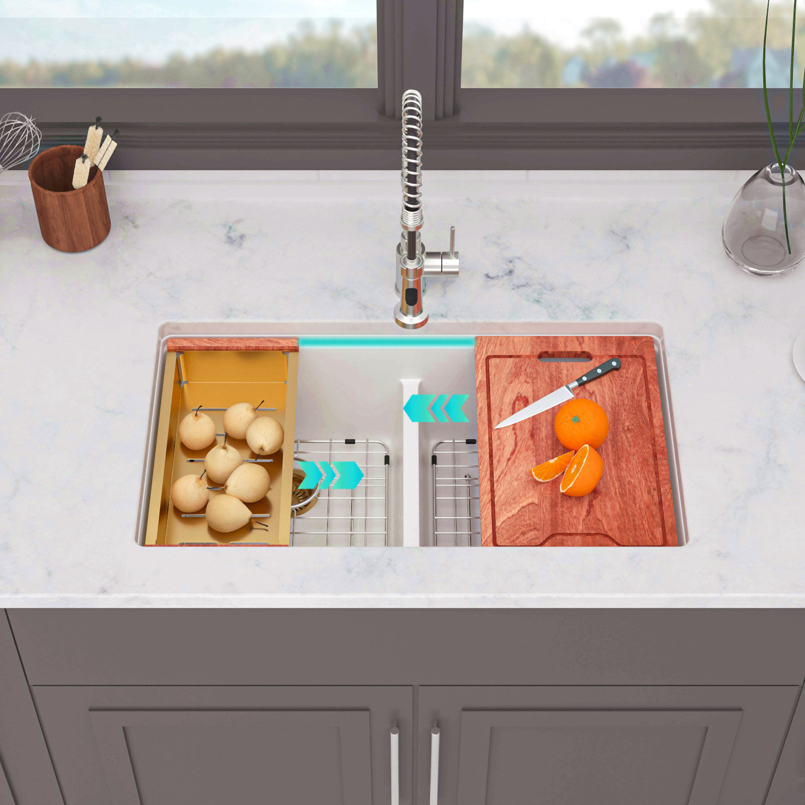 DAPPER DOODLES INC Quartz Kitchen Sink - 33" X 19" White Granite ...