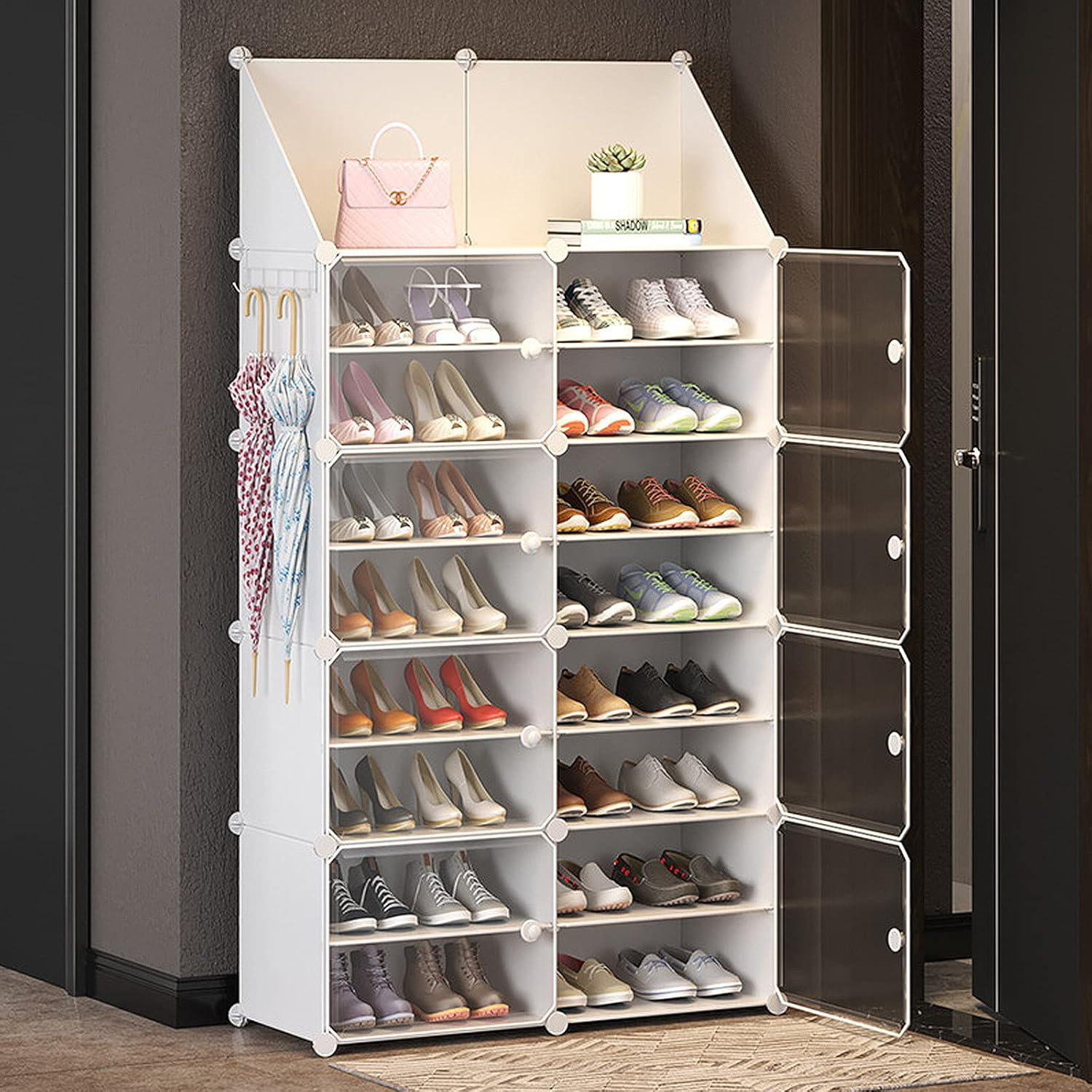 Rebrilliant Shoe Rack Storage Cabinet With Doors, Key Holder, Portable ...