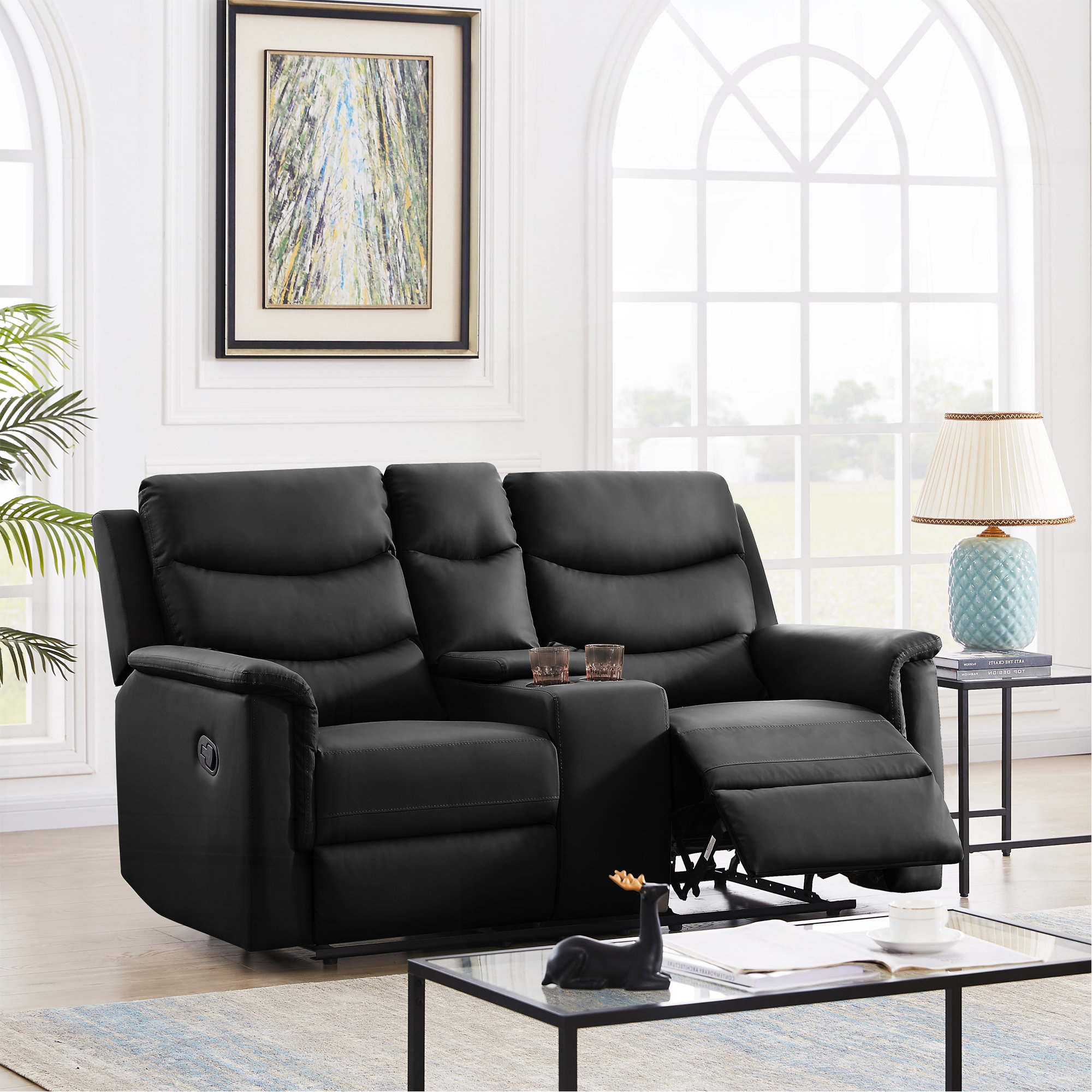 Latitude Run® 2-SEATER MOTION SOFA BLACK PU - Wayfair Canada