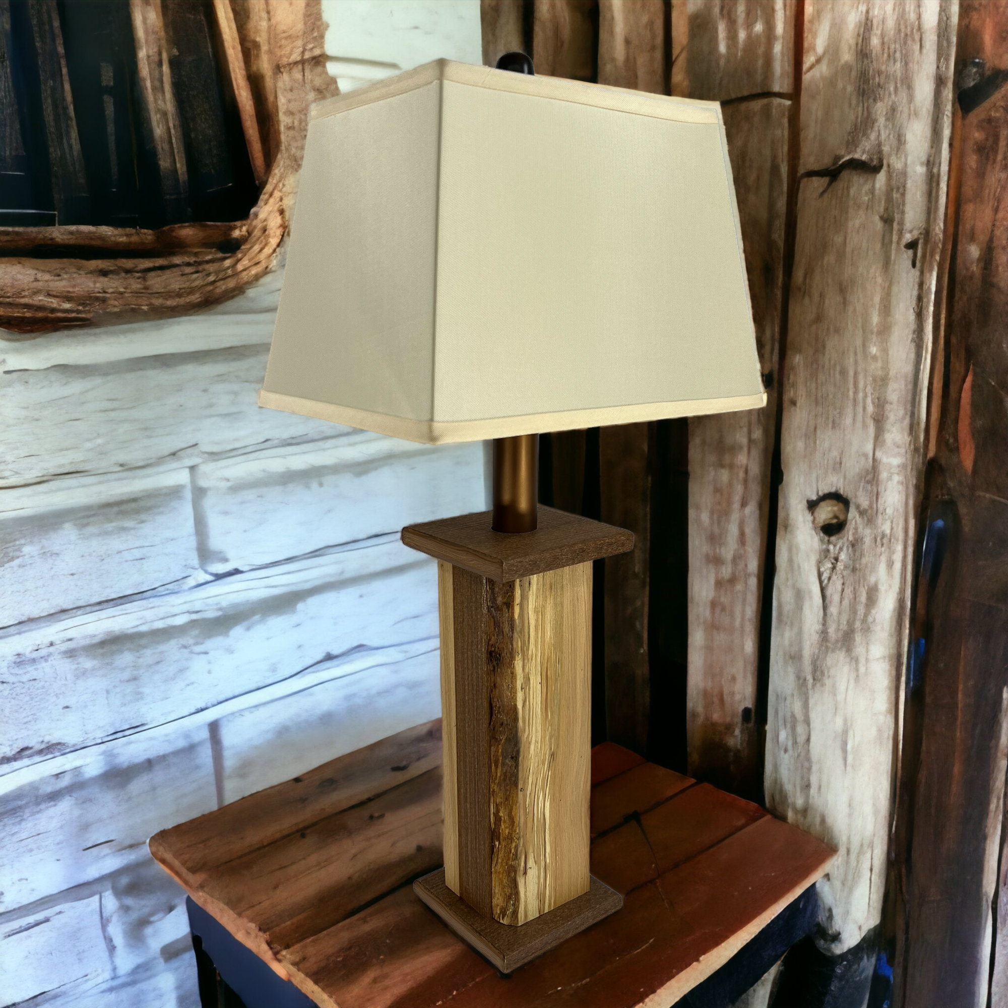 Loon Peak® Battery Powered Live Edge Wood Table Lamp. Textured Poly ...